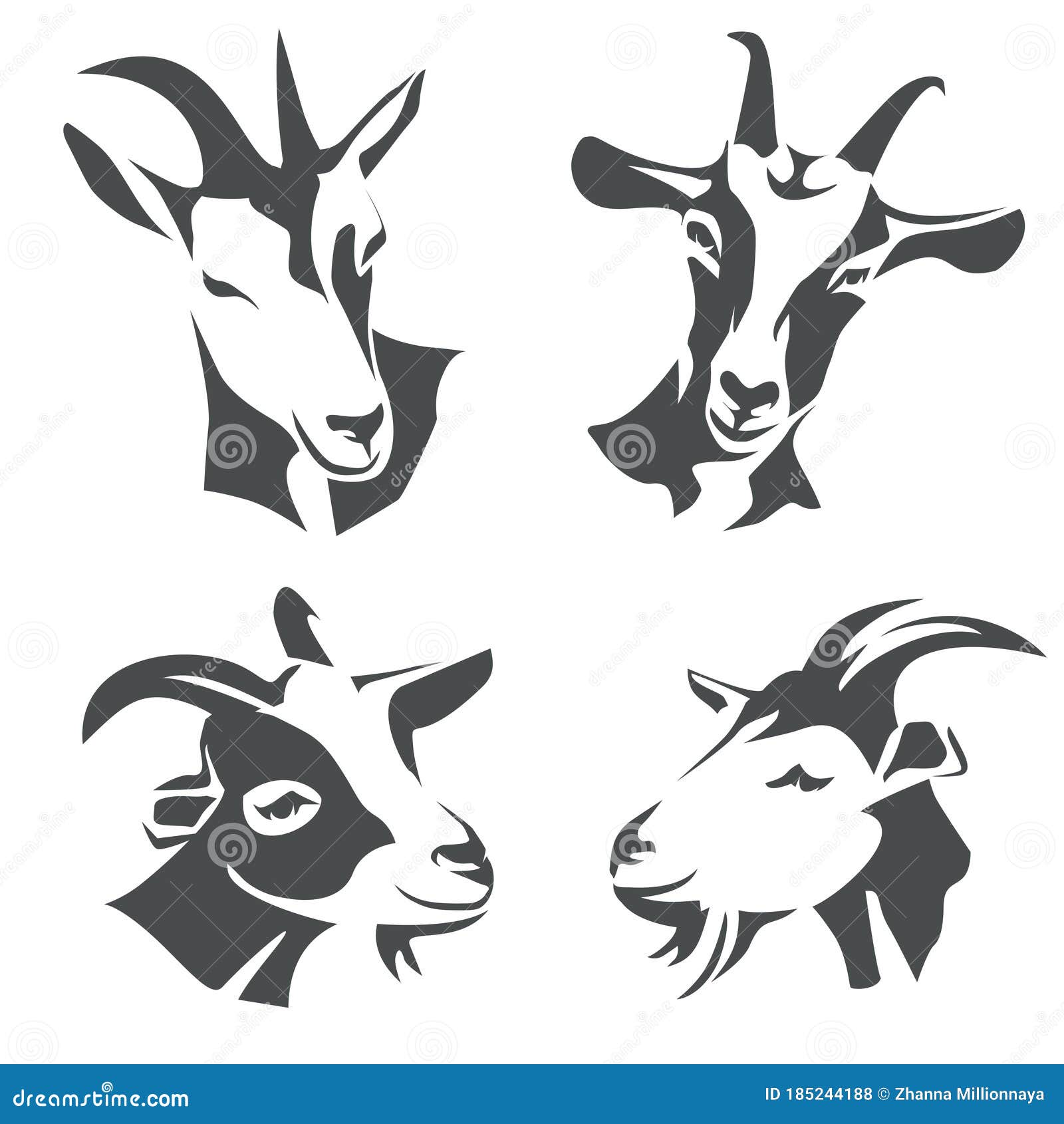 Goat Heads Collection, Stylized Vector Set Stock Vector - Illustration ...