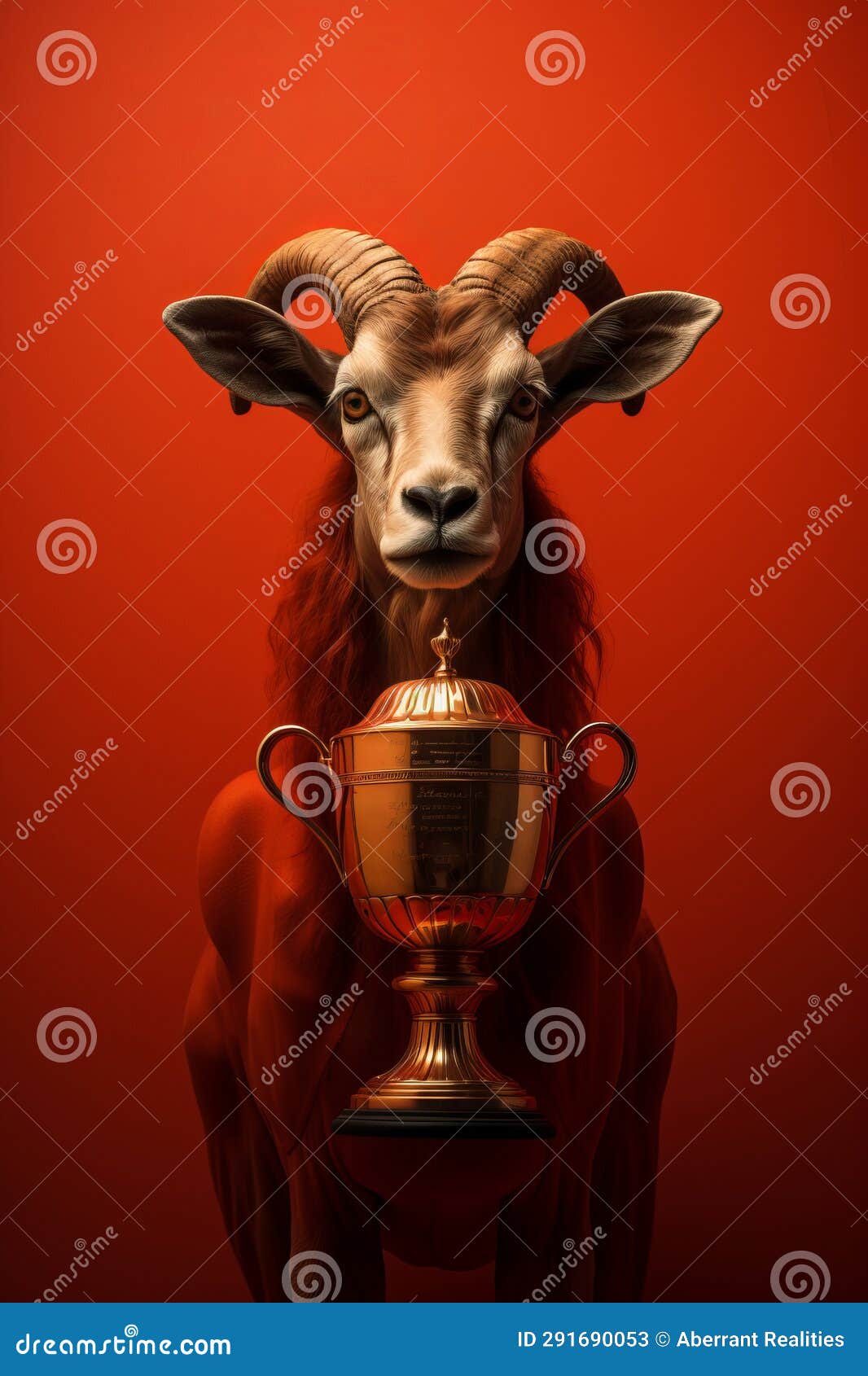A Goat Holding a Trophy in Front of a Red Background Stock Illustration ...