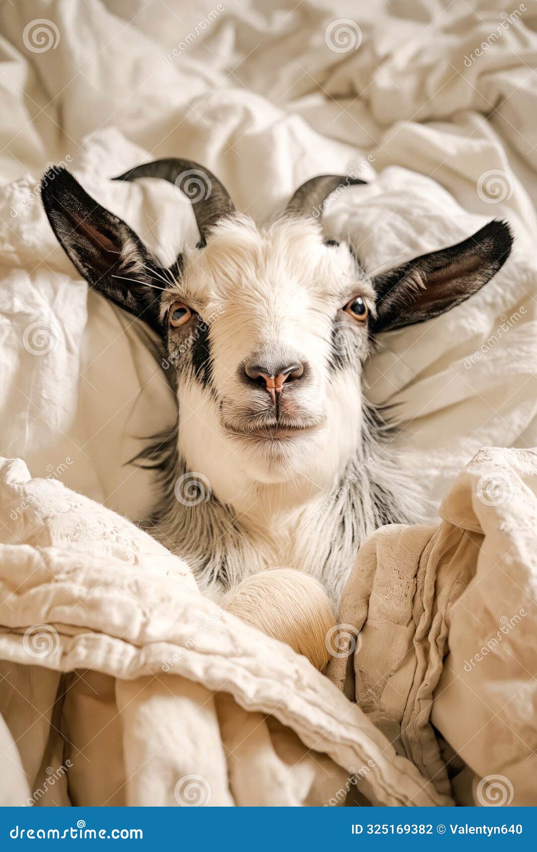 A Goat is Laying in Bed with White Sheets. Generative AI Stock Photo ...