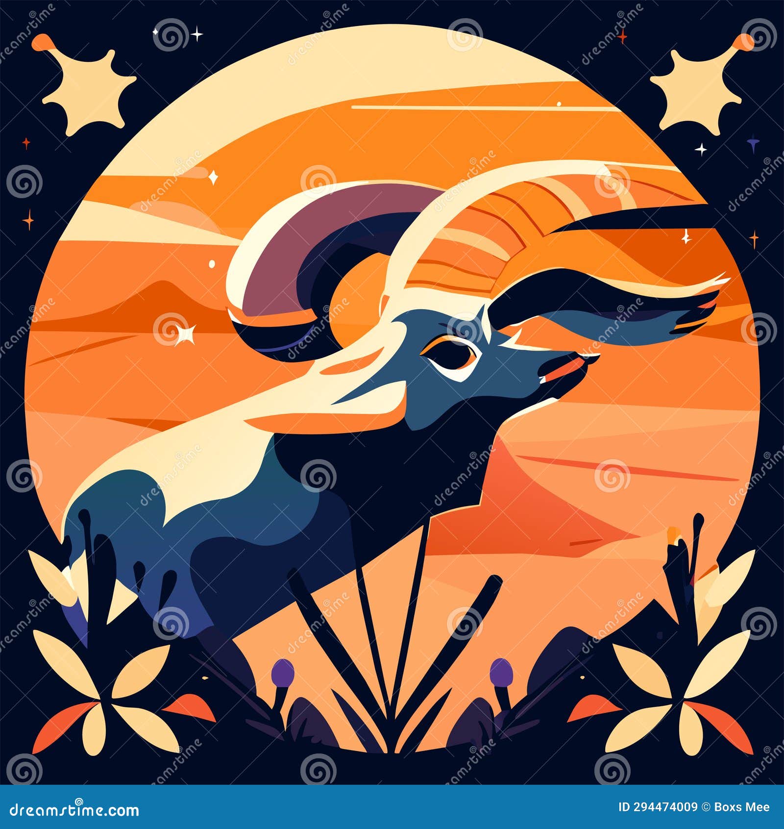 Goat in the Night Sky. Vector Illustration in Flat Style Stock Vector ...