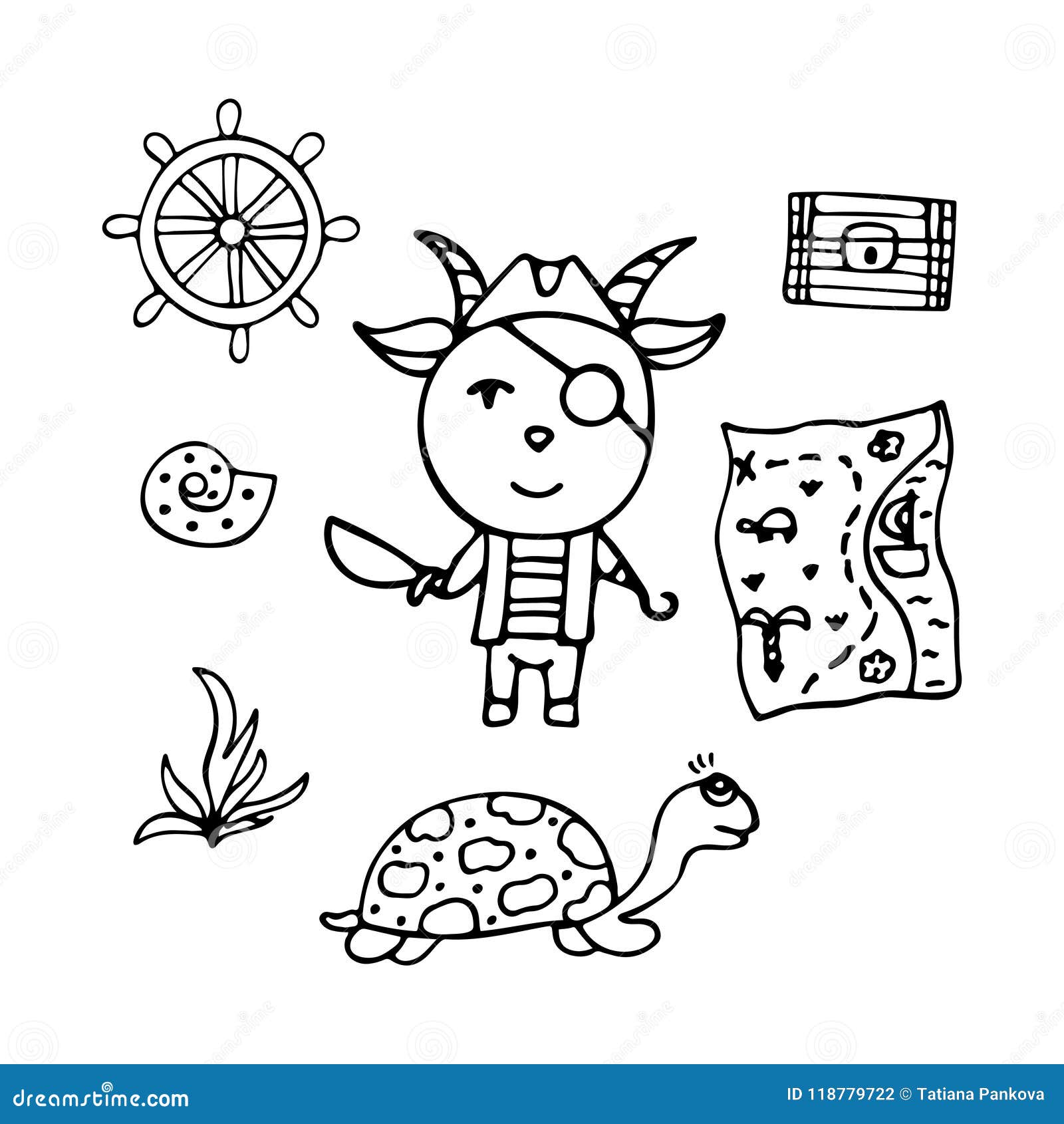 The Goat is a Pirate with a Sword, a Hook and the Treasure Map Stock ...
