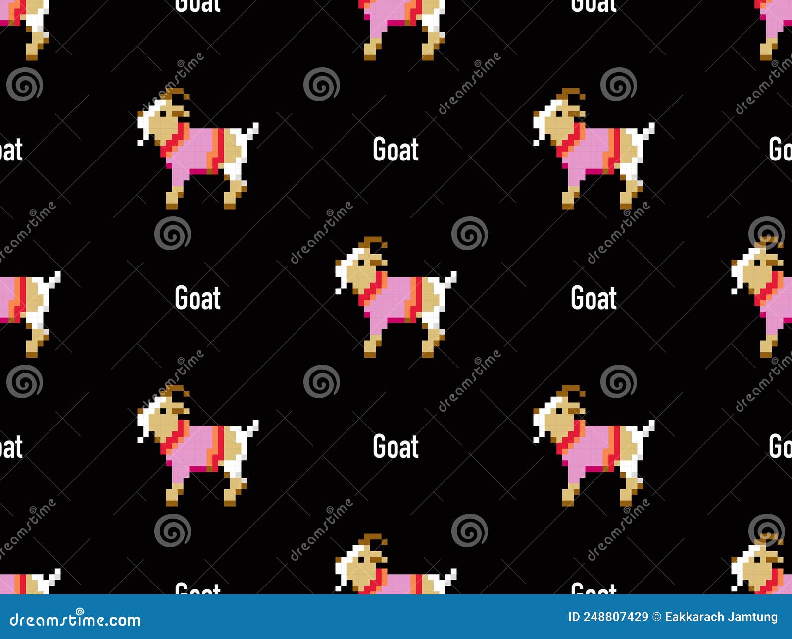 Goat Seamless Pattern on Black Background. Pixel Style Stock ...
