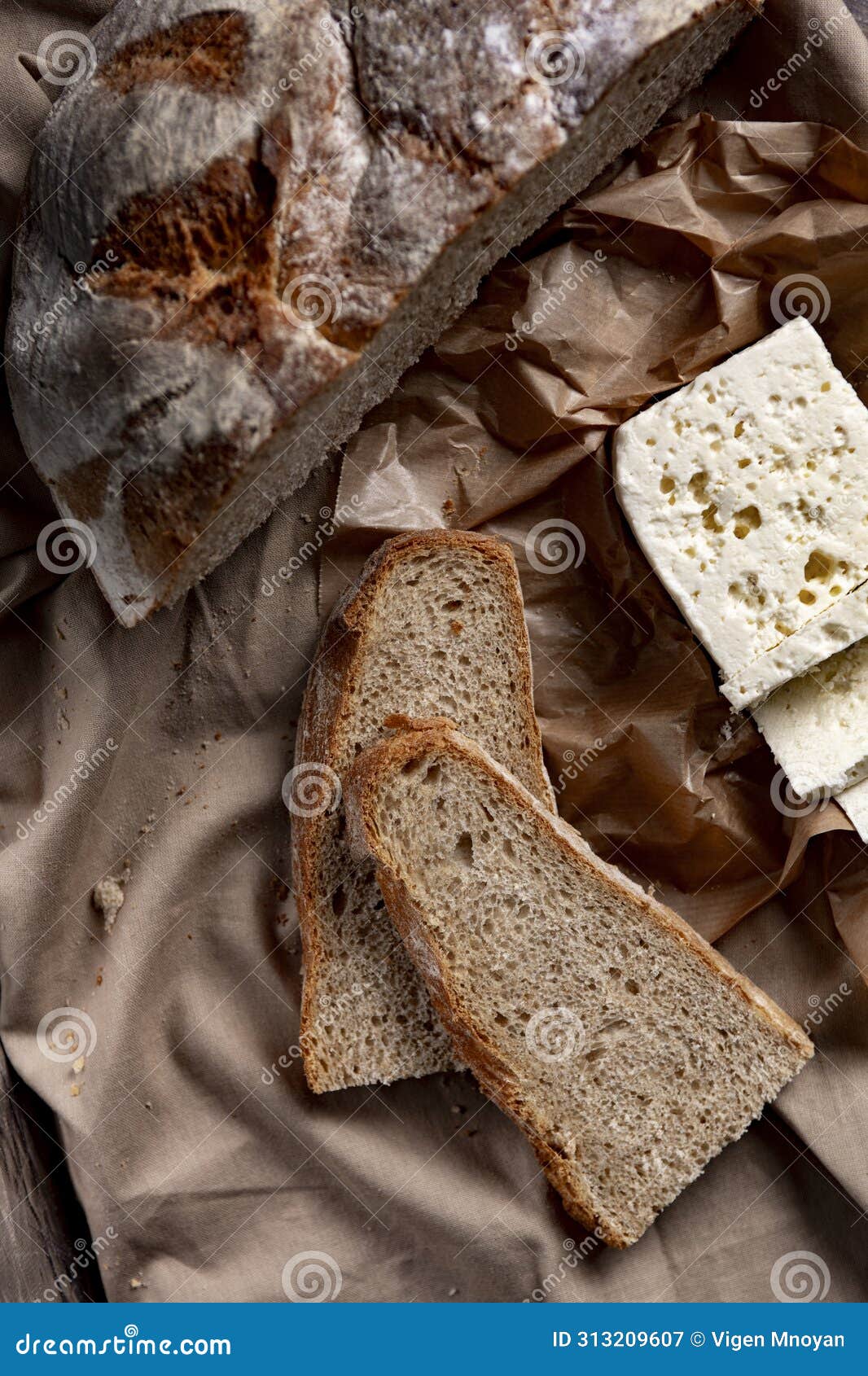 Goat or Sheep Cheese and Bread on the Table Stock Image - Image of ...