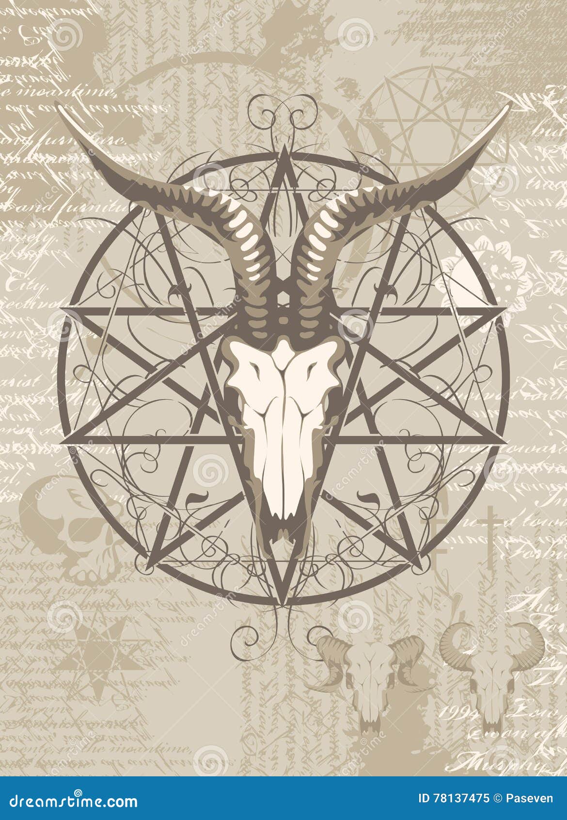 Goat Skull On The Background With Occult Symbols Cartoon Vector ...
