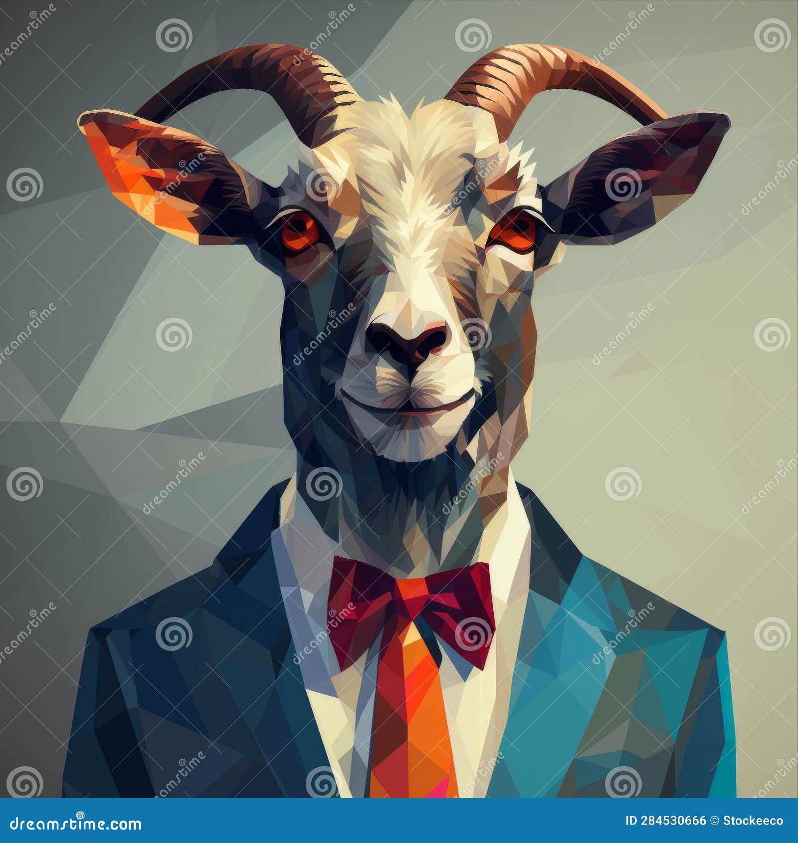 Goat in Business Suit: Painterly Style Illustration with Geometric ...