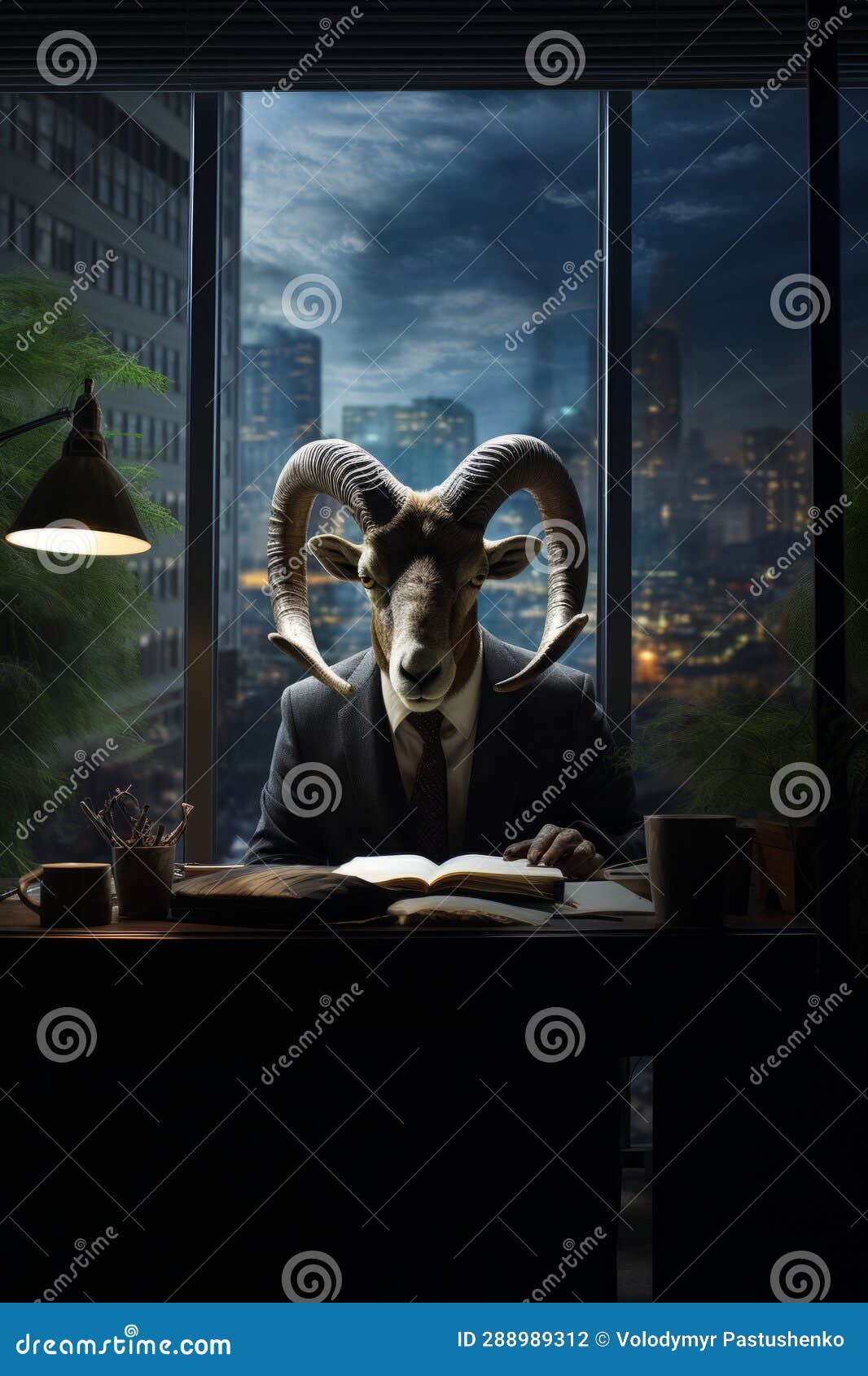 Goat in Suit and Tie Sitting at Desk with Book. Generative AI Stock ...
