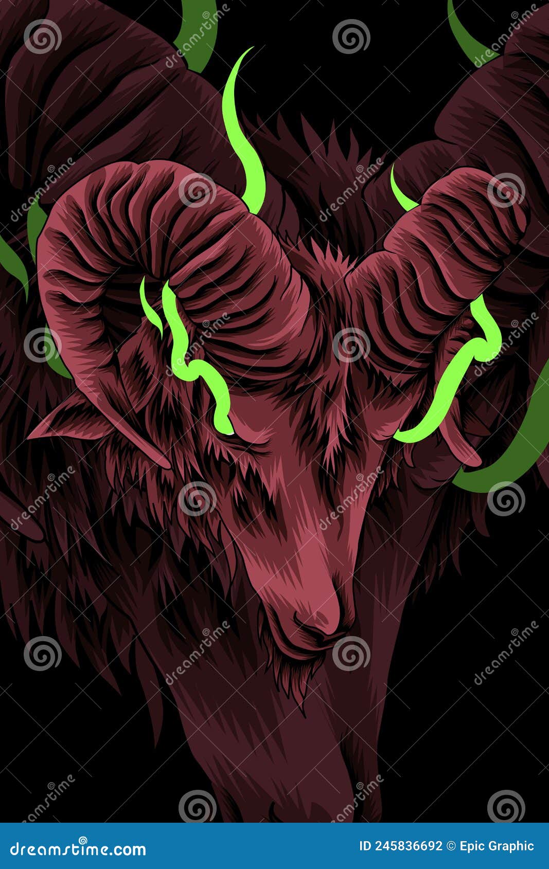 Horned Goat Head Vector Illustration Stock Vector - Illustration of ...