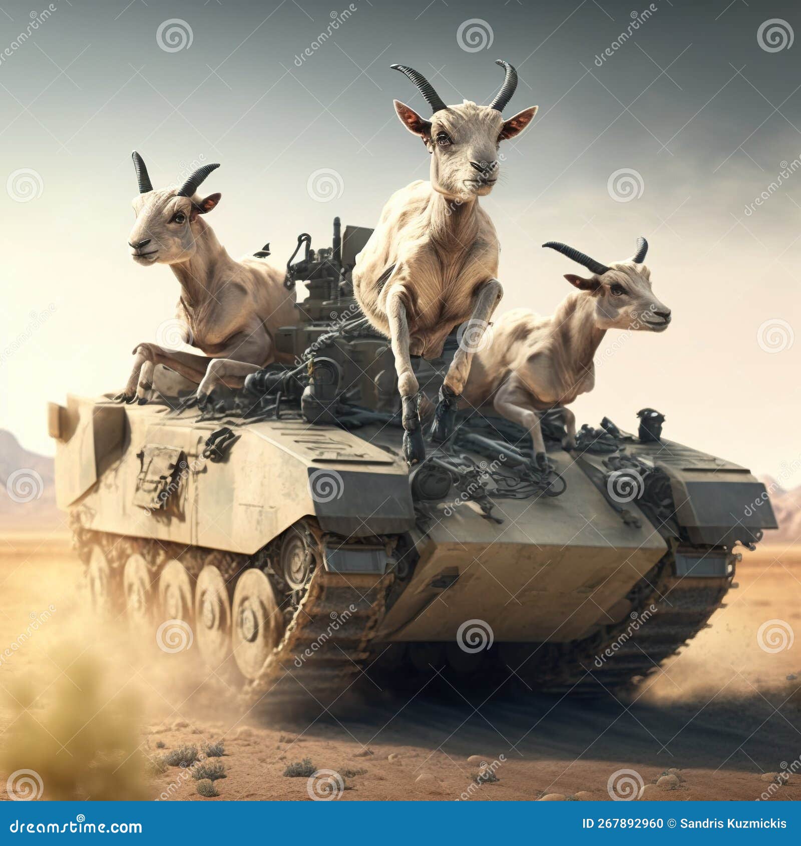 Goats Riding a Main Battle Tank. Generative AI Stock Illustration ...