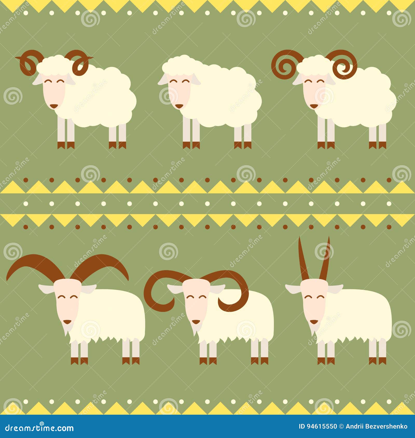 Sheep In Different Poses In The Set. The Image Can Be Suitable As A ...