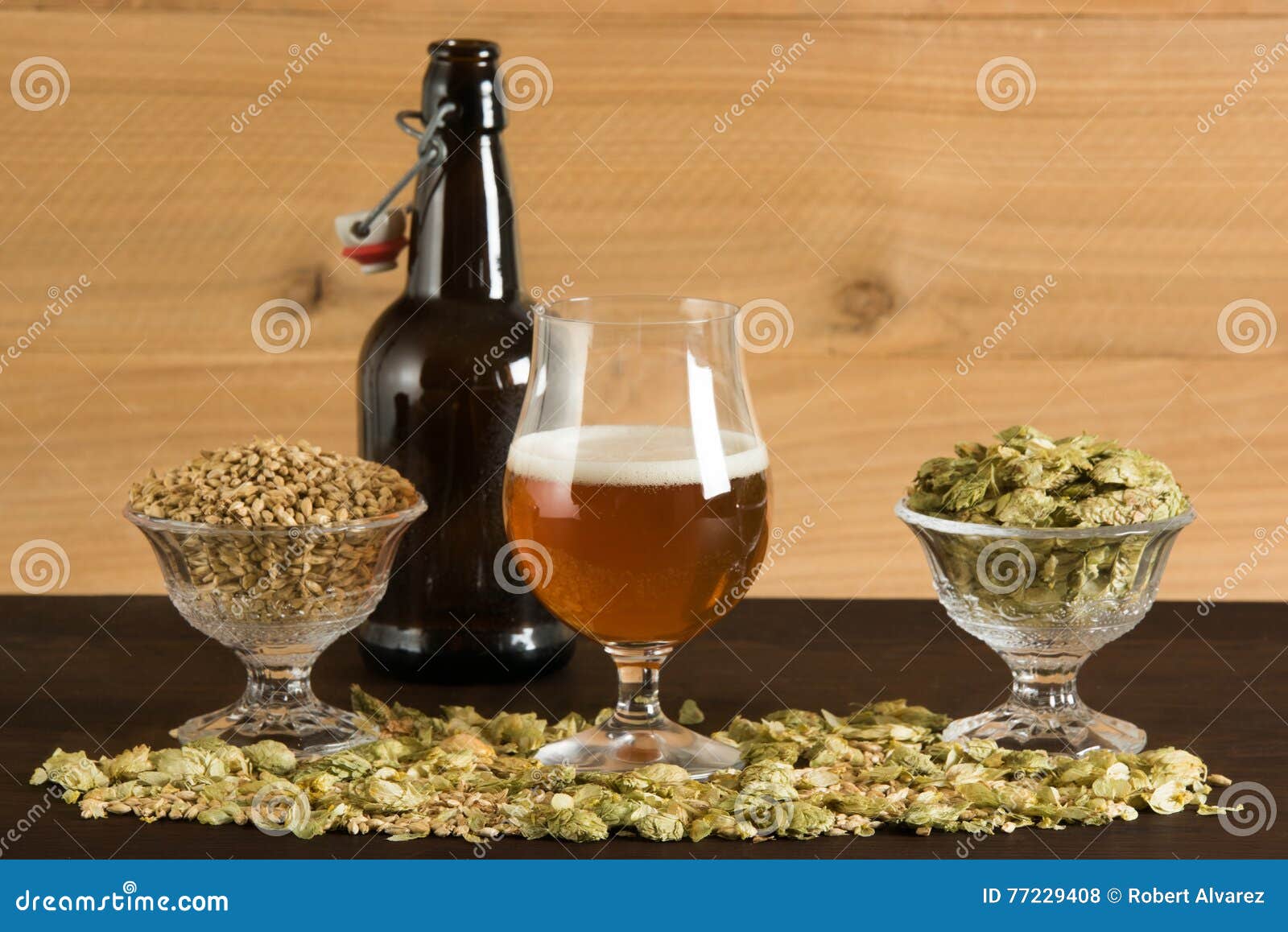 Goblet of Beer, Small Growler, Malts and Hops Stock Photo - Image of ...