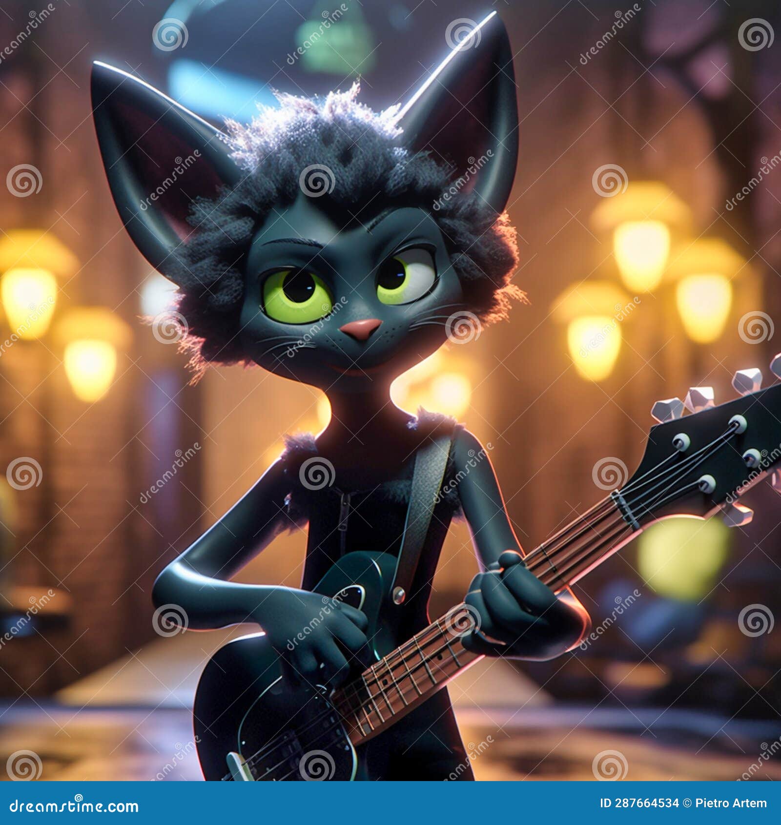 Goblin a Black Cat As a Fender Guirar Player, Generative AI Stock ...