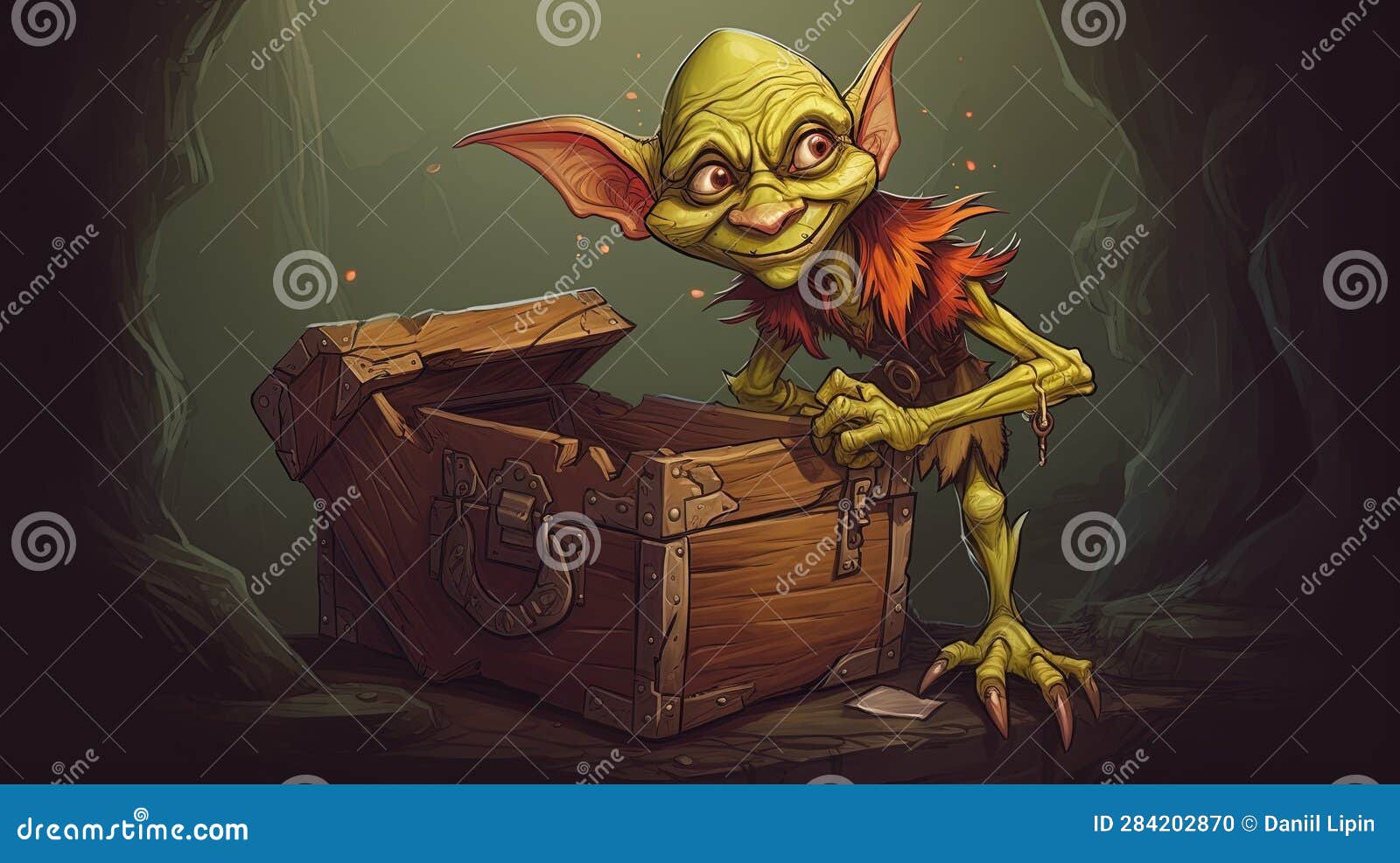 A Goblin Holding a Treasure Chest Stock Illustration - Illustration of ...