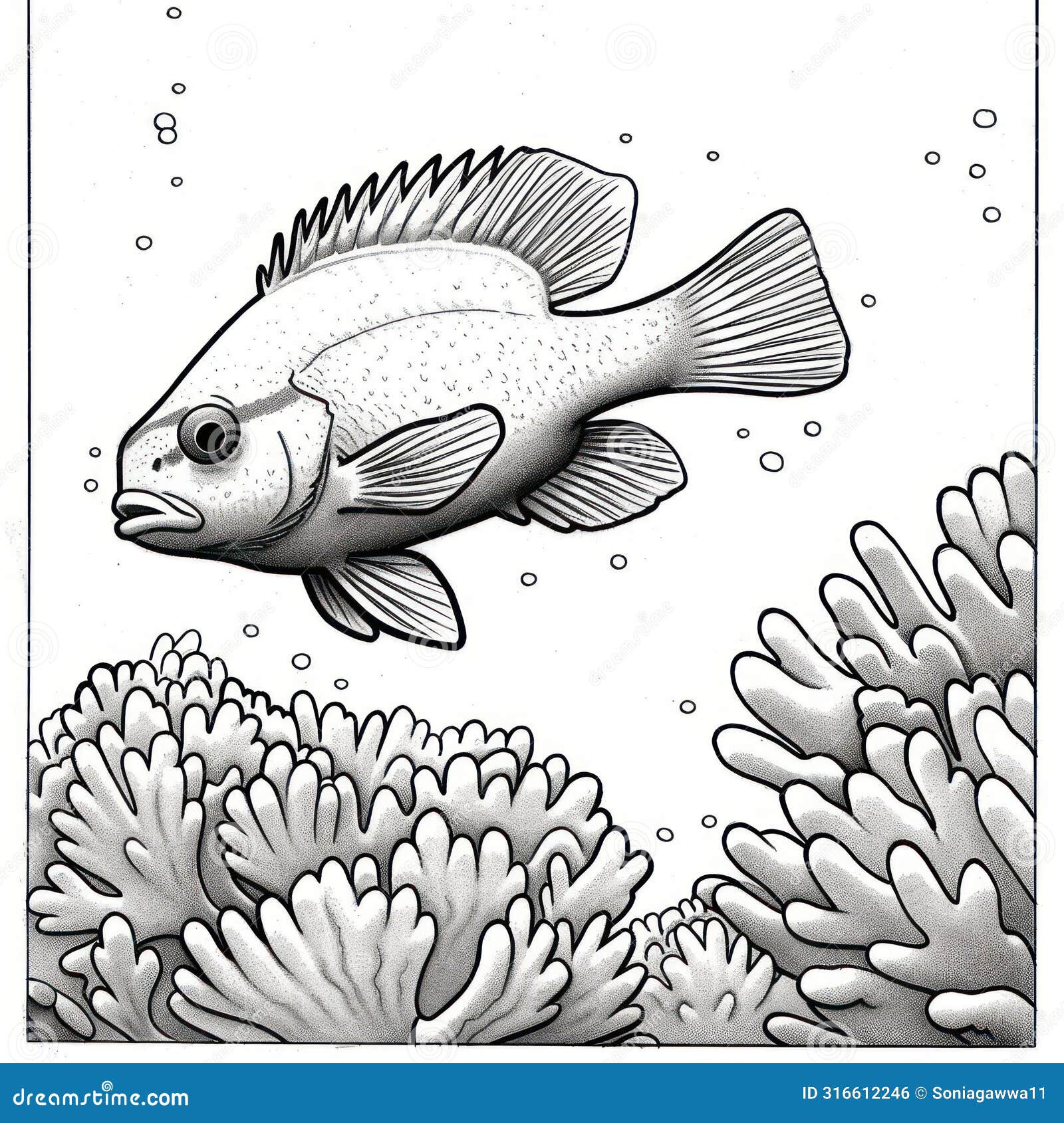 Goby Fish Drawing Coloring Book Page Stock Illustration - Illustration ...
