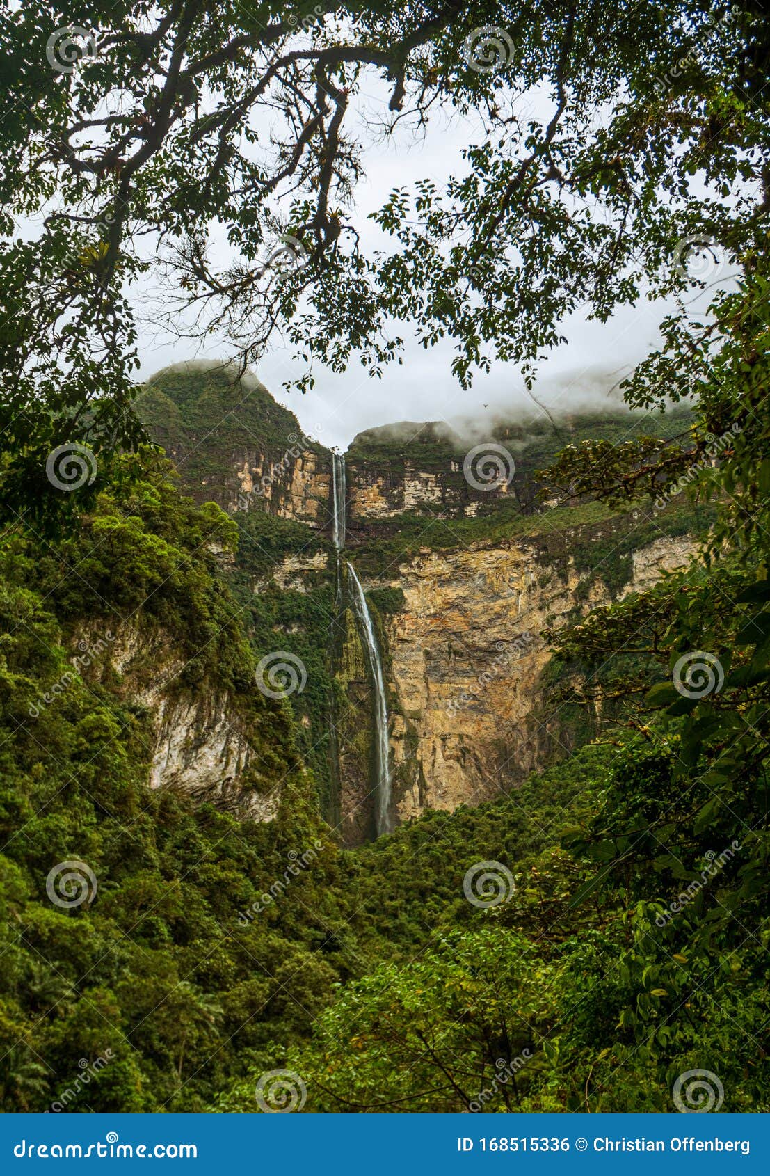 Gocta Waterfall, 771m High. Amazonas, Peru Stock Photo - Image of ...