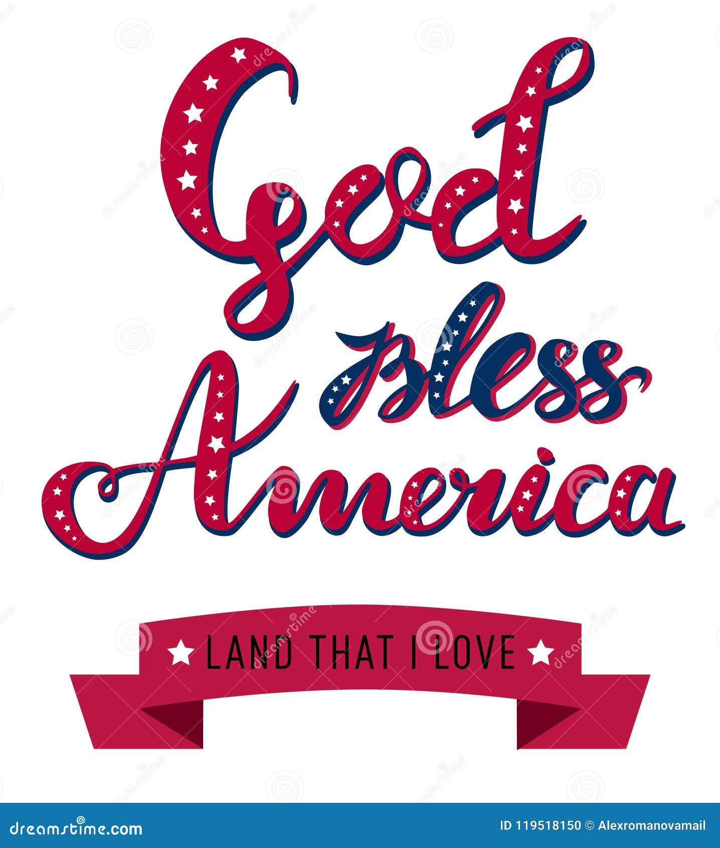 God Bless America Hand Drawn Vector Lettering With Ribbon For Posters