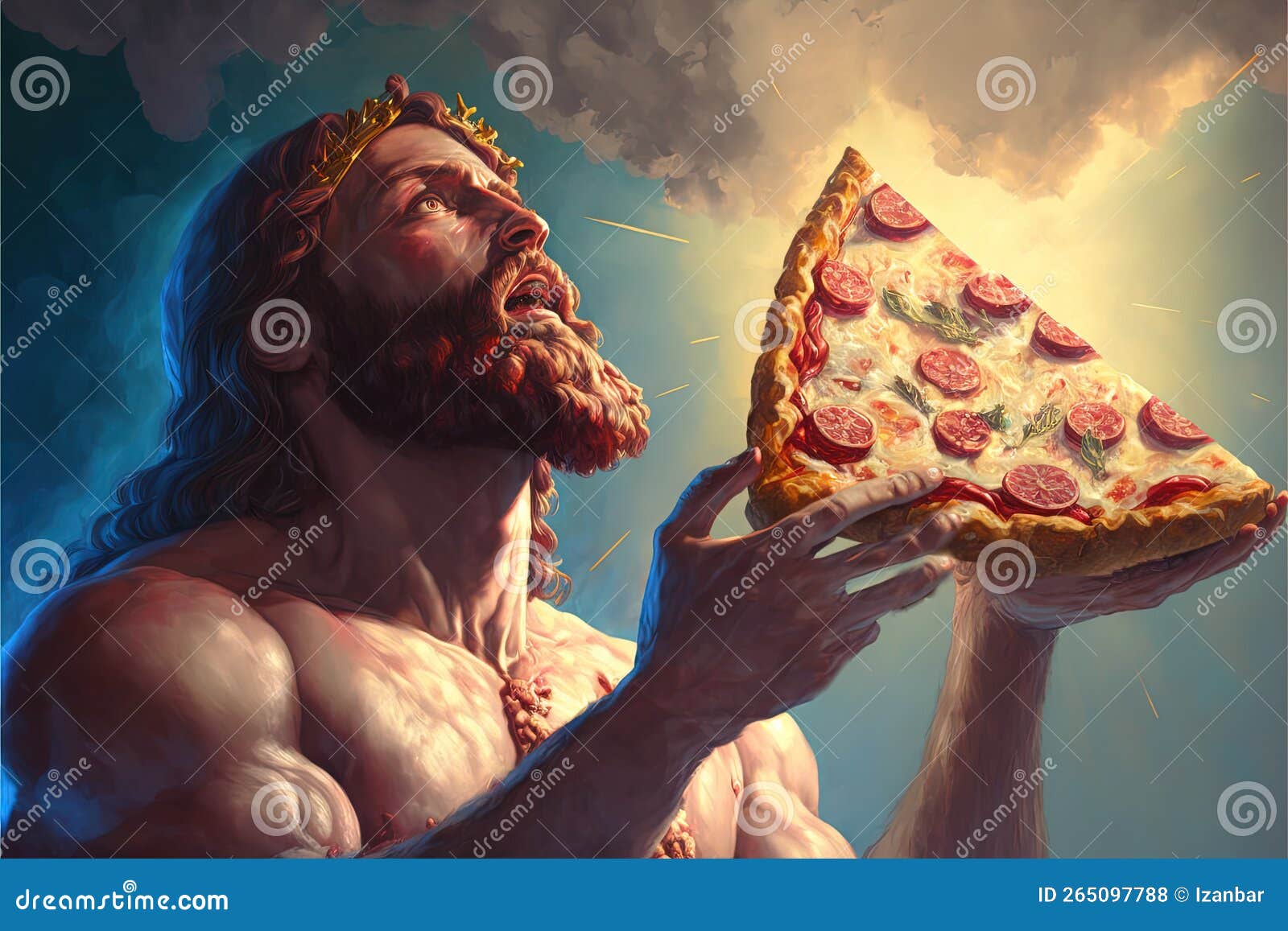 God Hands Eating a Pizza Generative Ai Stock Illustration ...