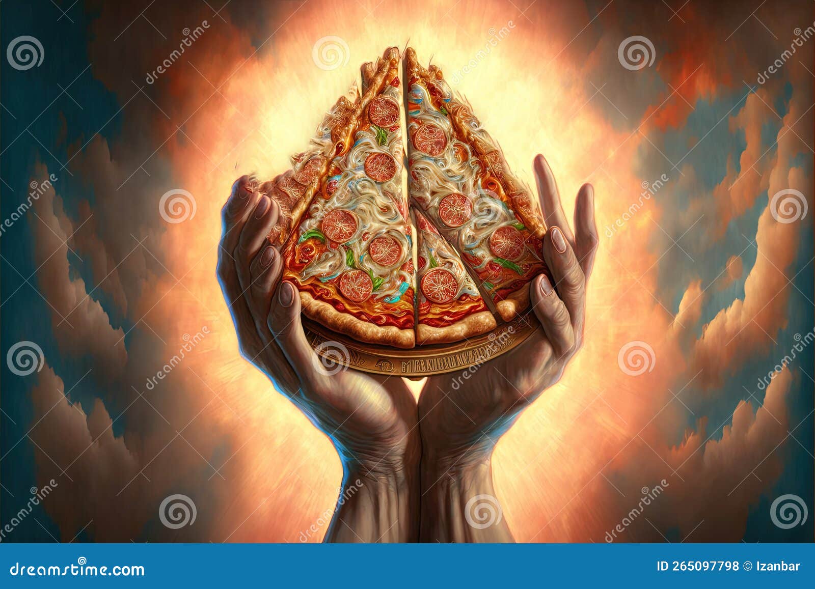 God Hands Eating a Pizza Generative Ai Stock Illustration ...