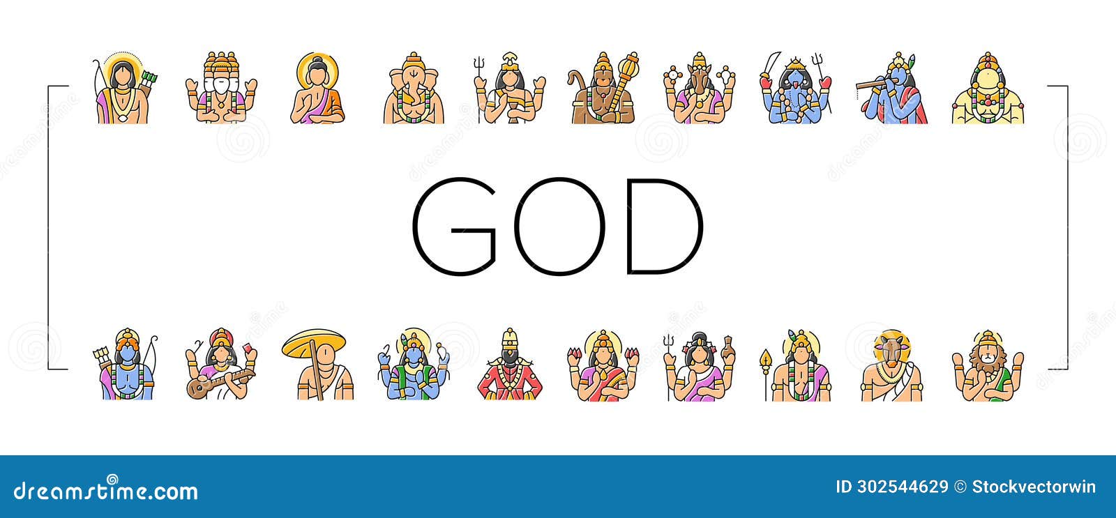 God Indian Hindu Lord Krishna Icons Set Vector Stock Illustration ...