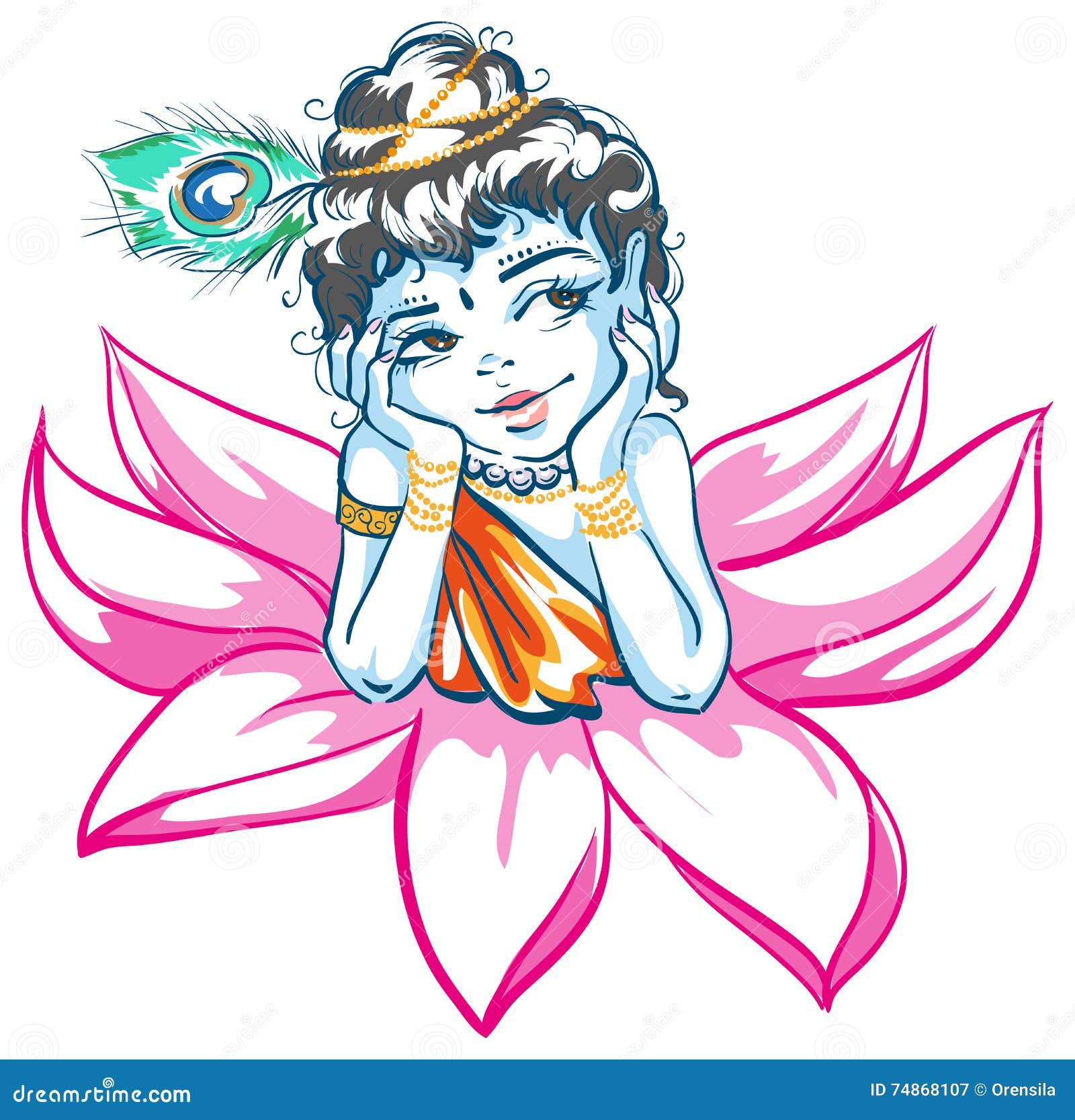 God Krishna in Lotus Flower Stock Vector - Illustration of lotus ...