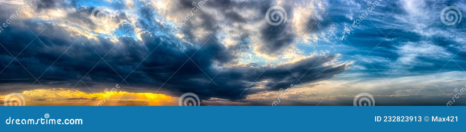 God Rays through Heavy Clouds, Panorama Format Stock Image - Image of ...