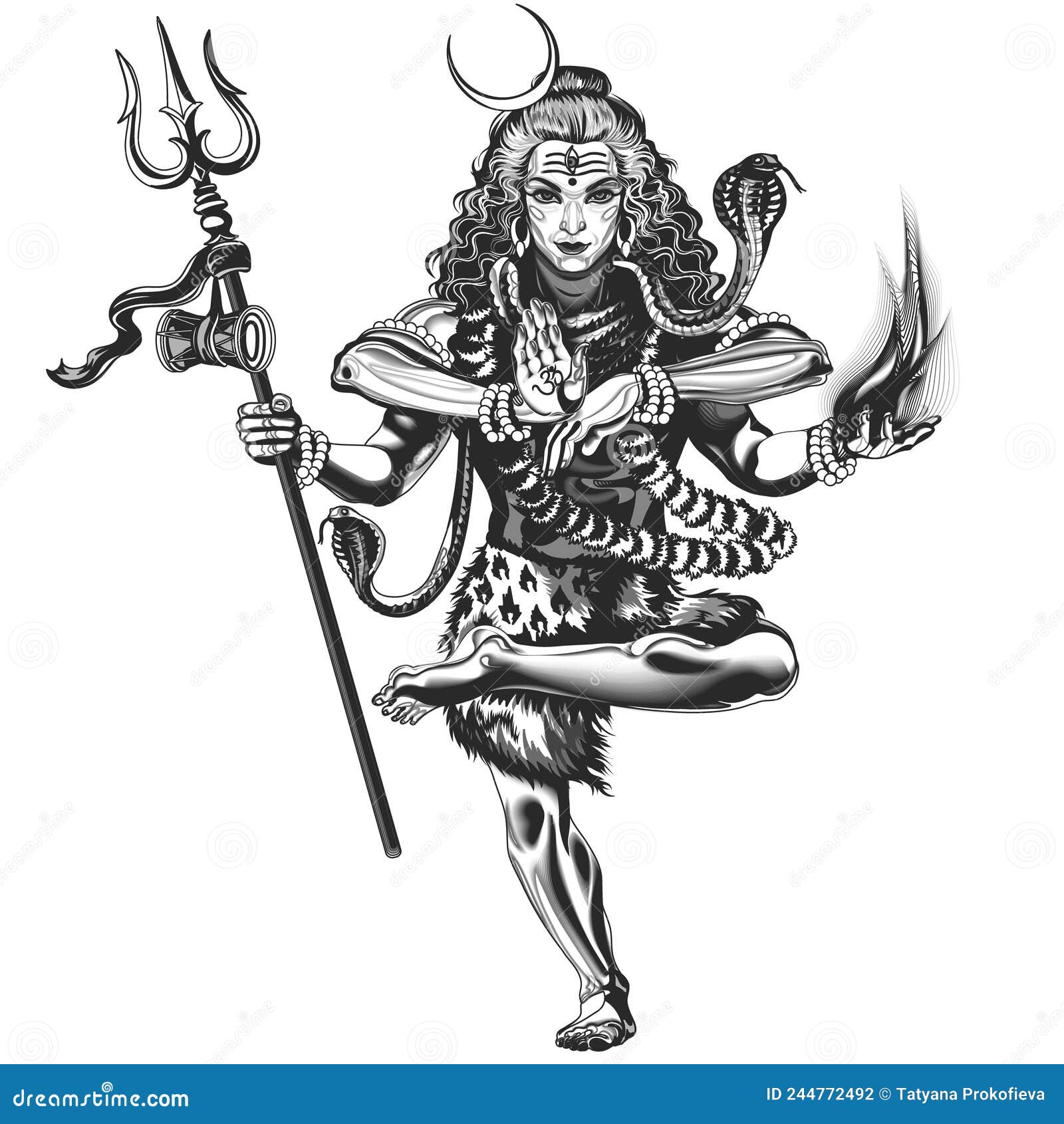 Artwork Of God Shiva In Meditation Pose With Four Arms Stock Photo ...