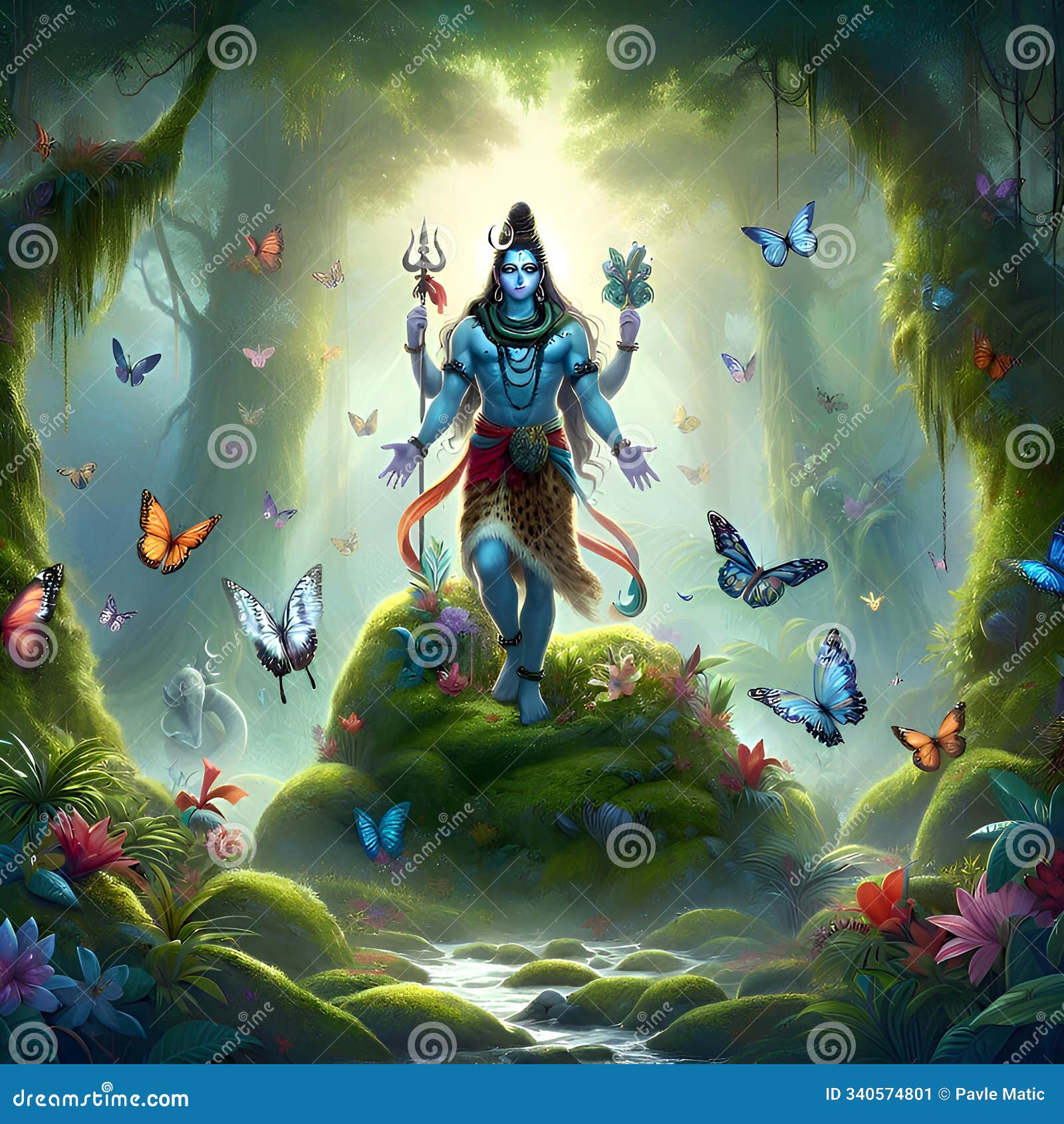 God shiva in forest stock illustration. Illustration of cartoon - 340574801