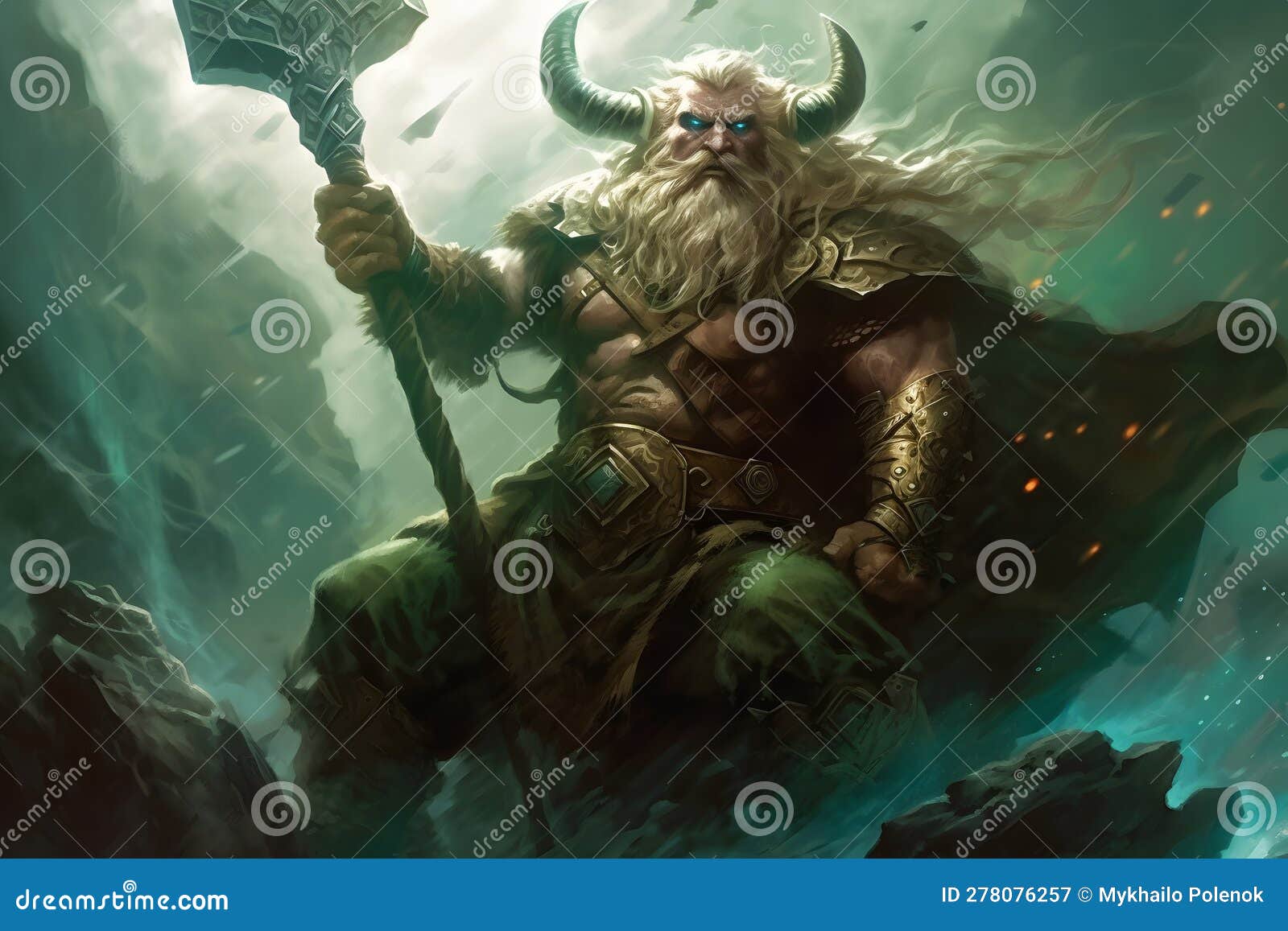 God Thor Holds the Hammer Mjelnir, a Warrior with a Sword, Thunder and ... God Thor Holds the Hammer Mjelnir, a Warrior with a Sword, Thunder and ...