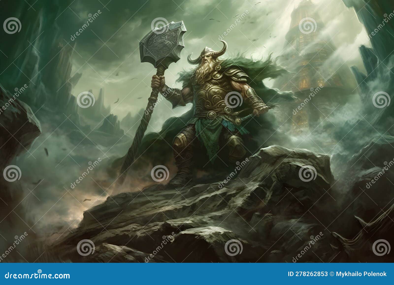 God Thor Holds the Hammer Mjelnir, a Warrior with a Sword, Thunder and ... God Thor Holds the Hammer Mjelnir, a Warrior with a Sword, Thunder and ...