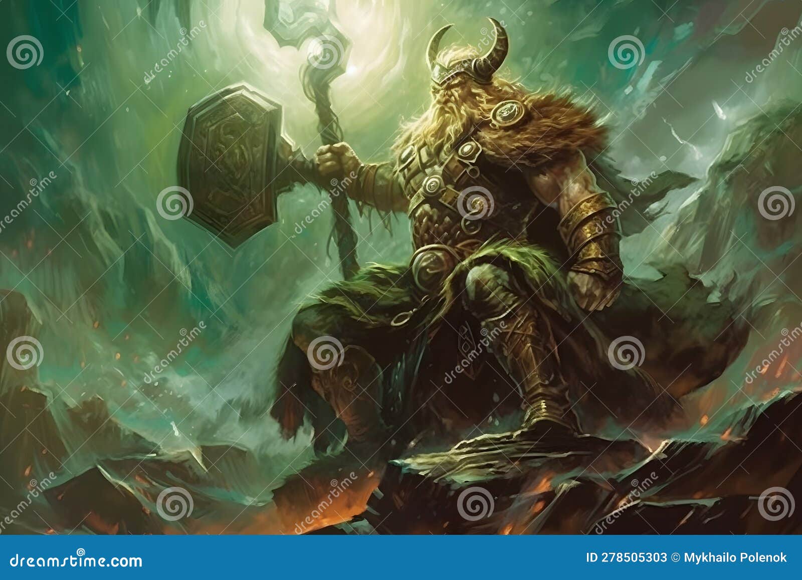 God Thor Holds the Hammer Mjelnir, a Warrior with a Sword, Thunder and ... God Thor Holds the Hammer Mjelnir, a Warrior with a Sword, Thunder and ...