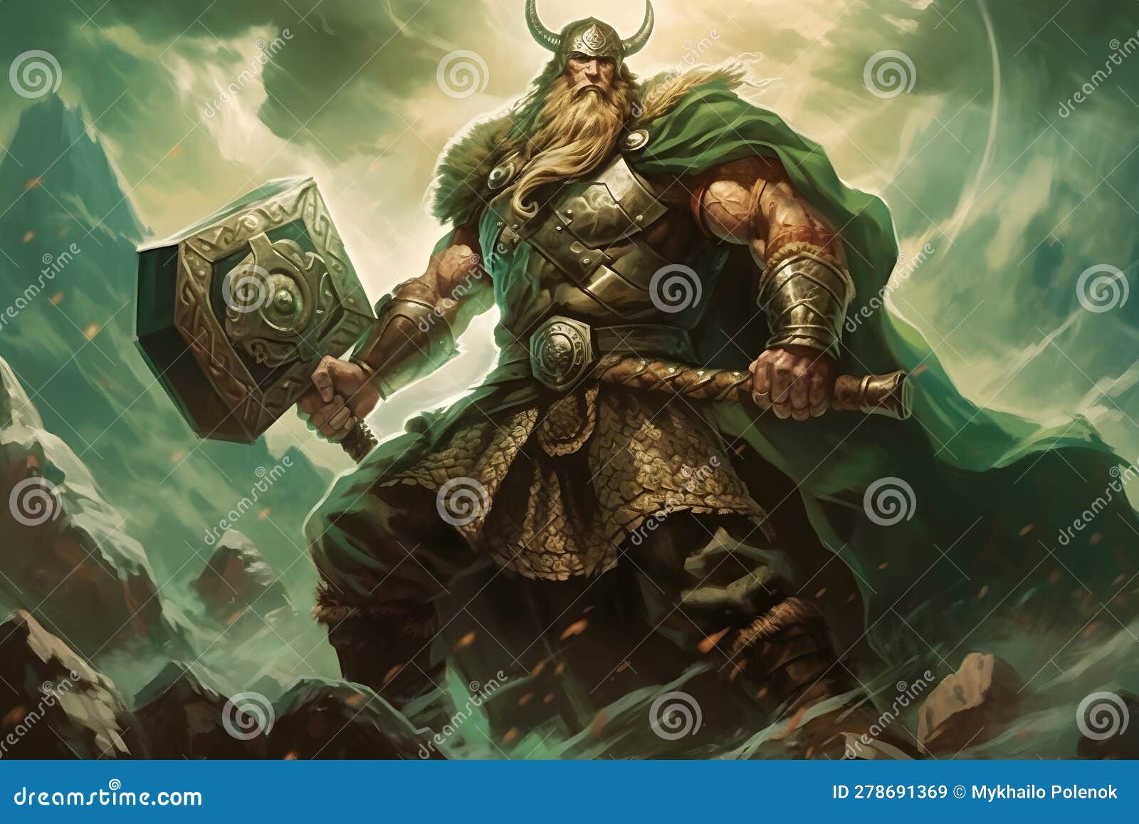 God Thor Holds the Hammer Mjelnir, a Warrior with a Sword, Thunder and ... God Thor Holds the Hammer Mjelnir, a Warrior with a Sword, Thunder and ...