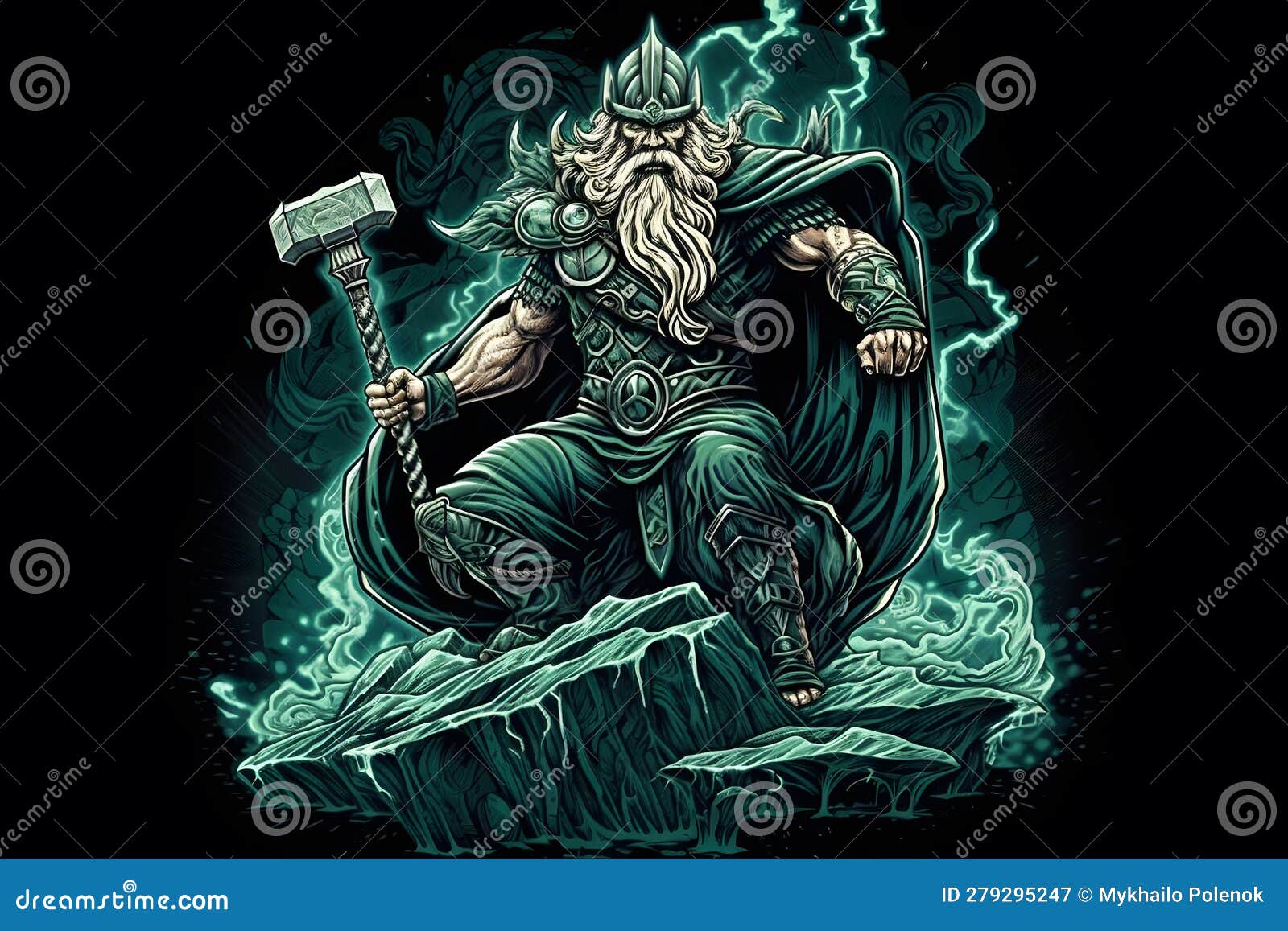God Thor Holds the Hammer Mjelnir, a Warrior with a Sword, Thunder and ... God Thor Holds the Hammer Mjelnir, a Warrior with a Sword, Thunder and ...