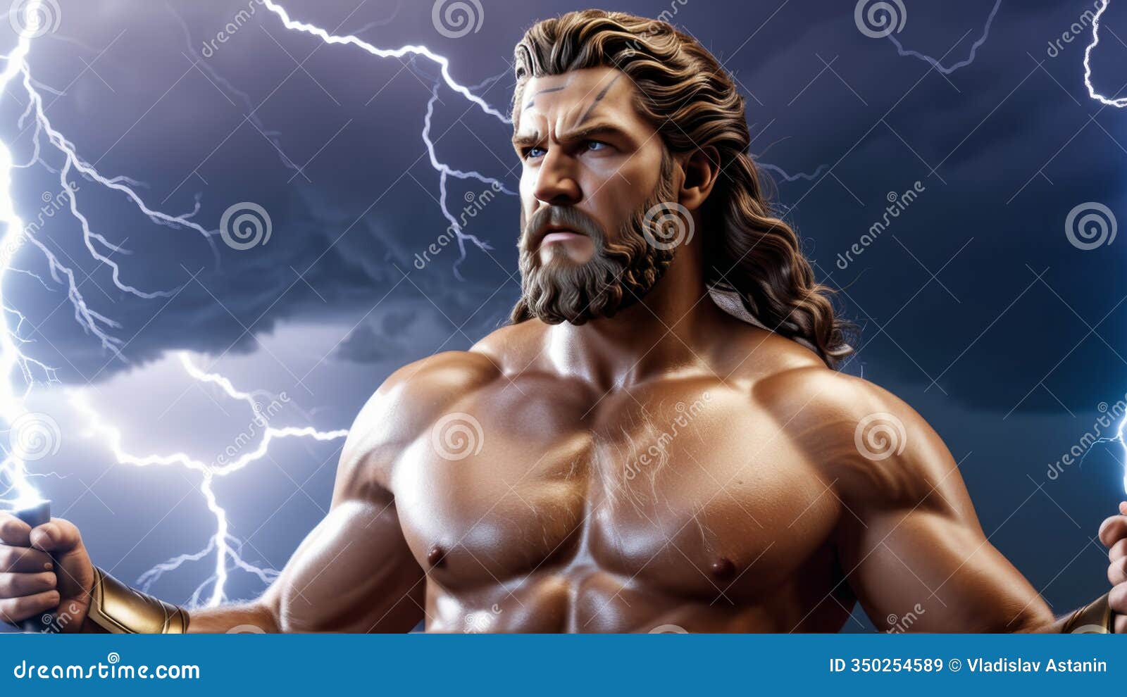 God of Thunder Against the Background of Black Clouds and Lightning ...