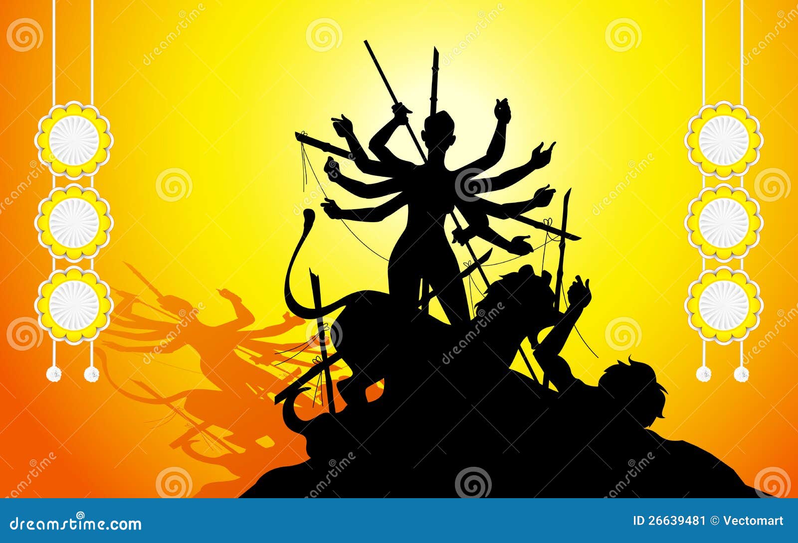 Goddess Durga Face In Happy Durga Puja Background Vector Illustration ...