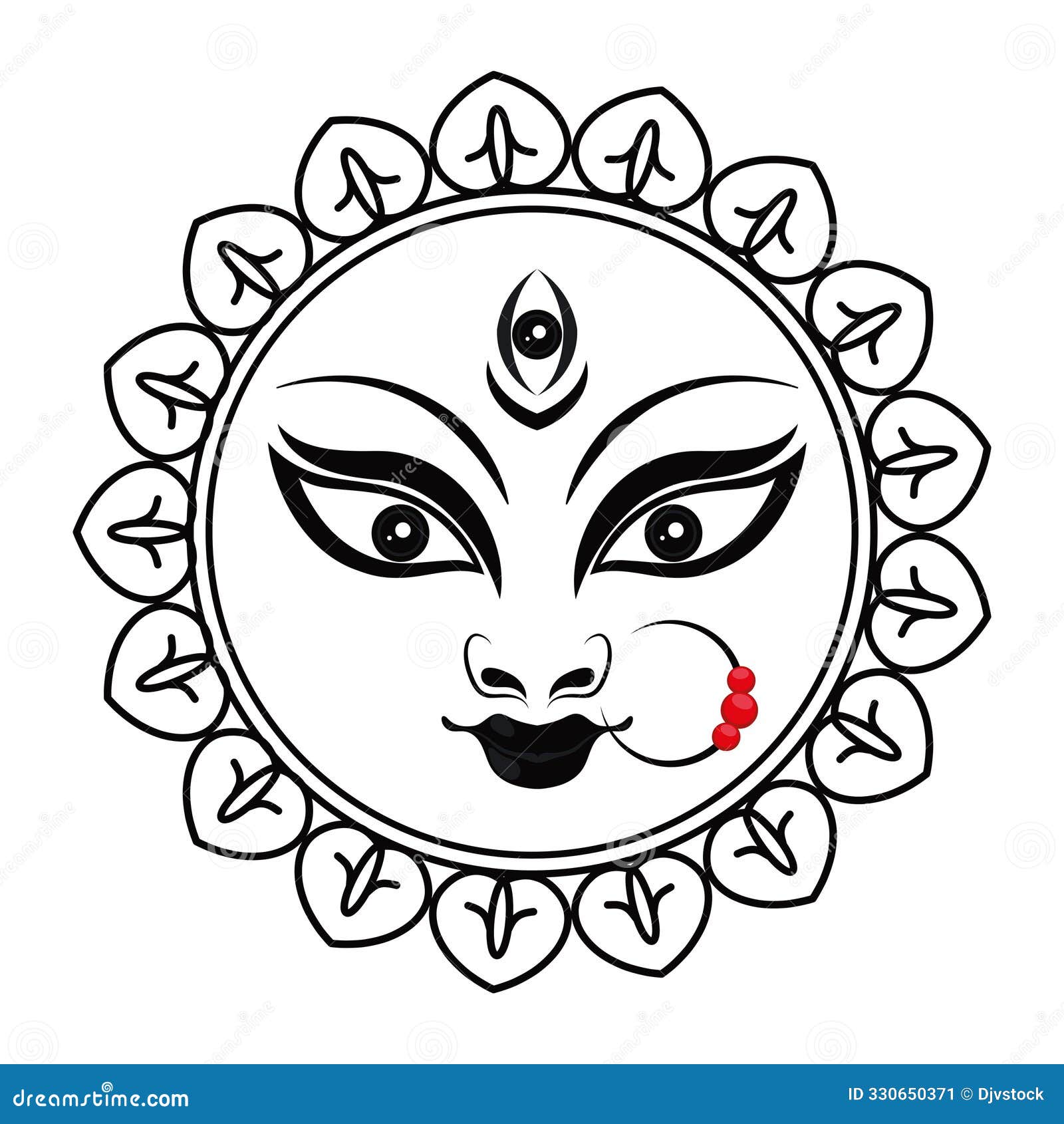 Goddess Durga Face in Round Frame Stock Illustration - Illustration of ...