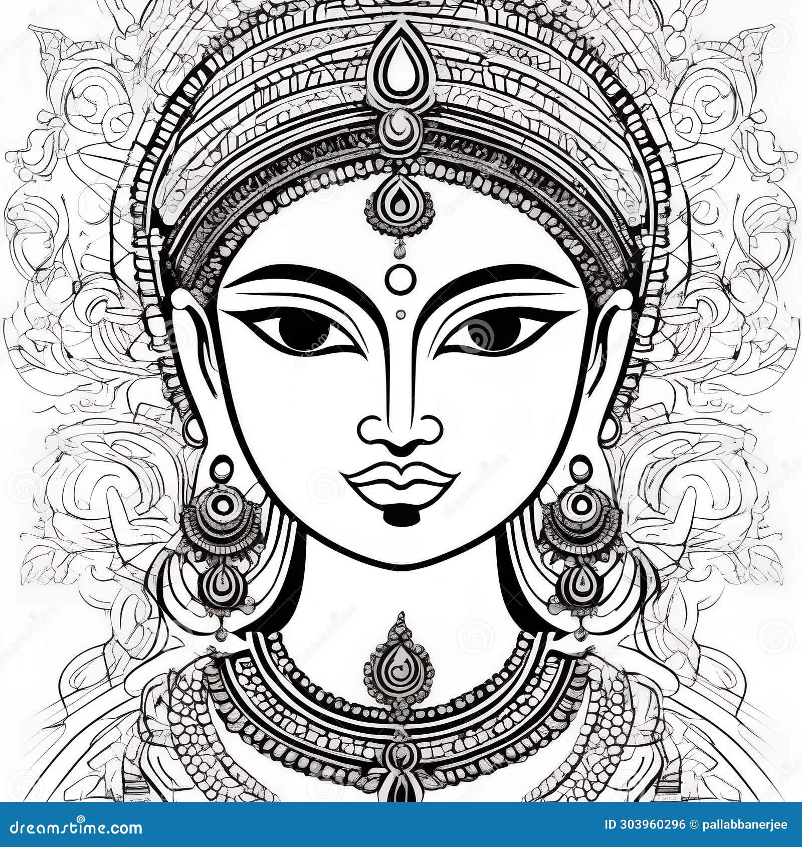 Goddess Durga with Ornaments. Vector Illustration. Stock Illustration ...