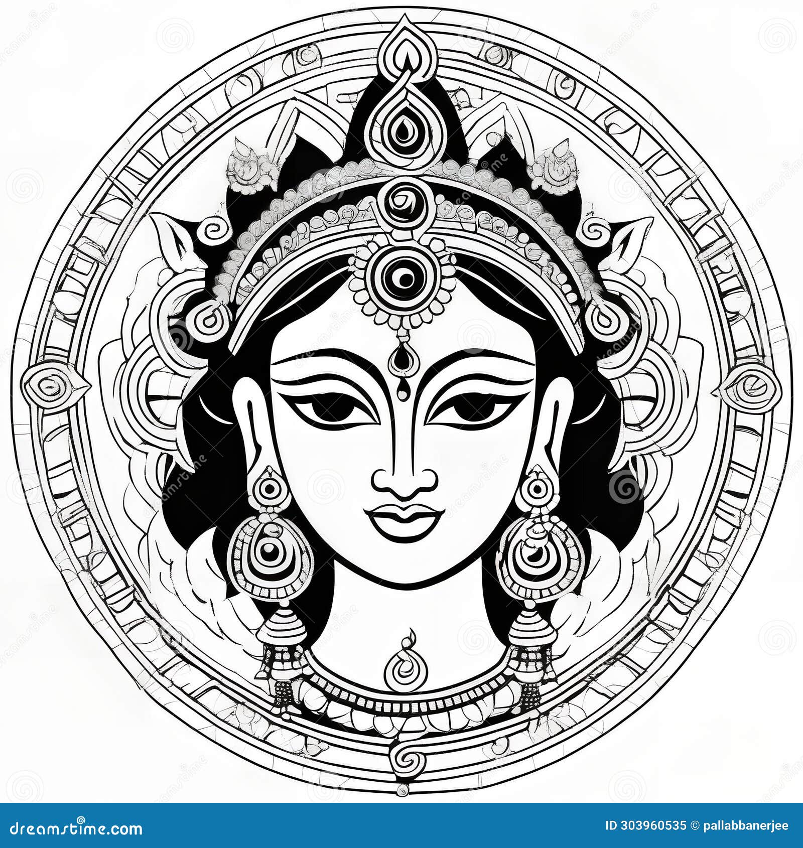 Goddess Durga with Ornaments. Vector Illustration. Stock Illustration ...