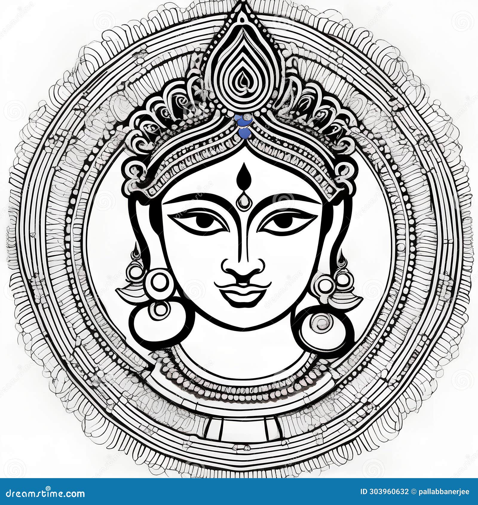 Goddess Durga with Ornaments. Vector Illustration. Stock Illustration ...