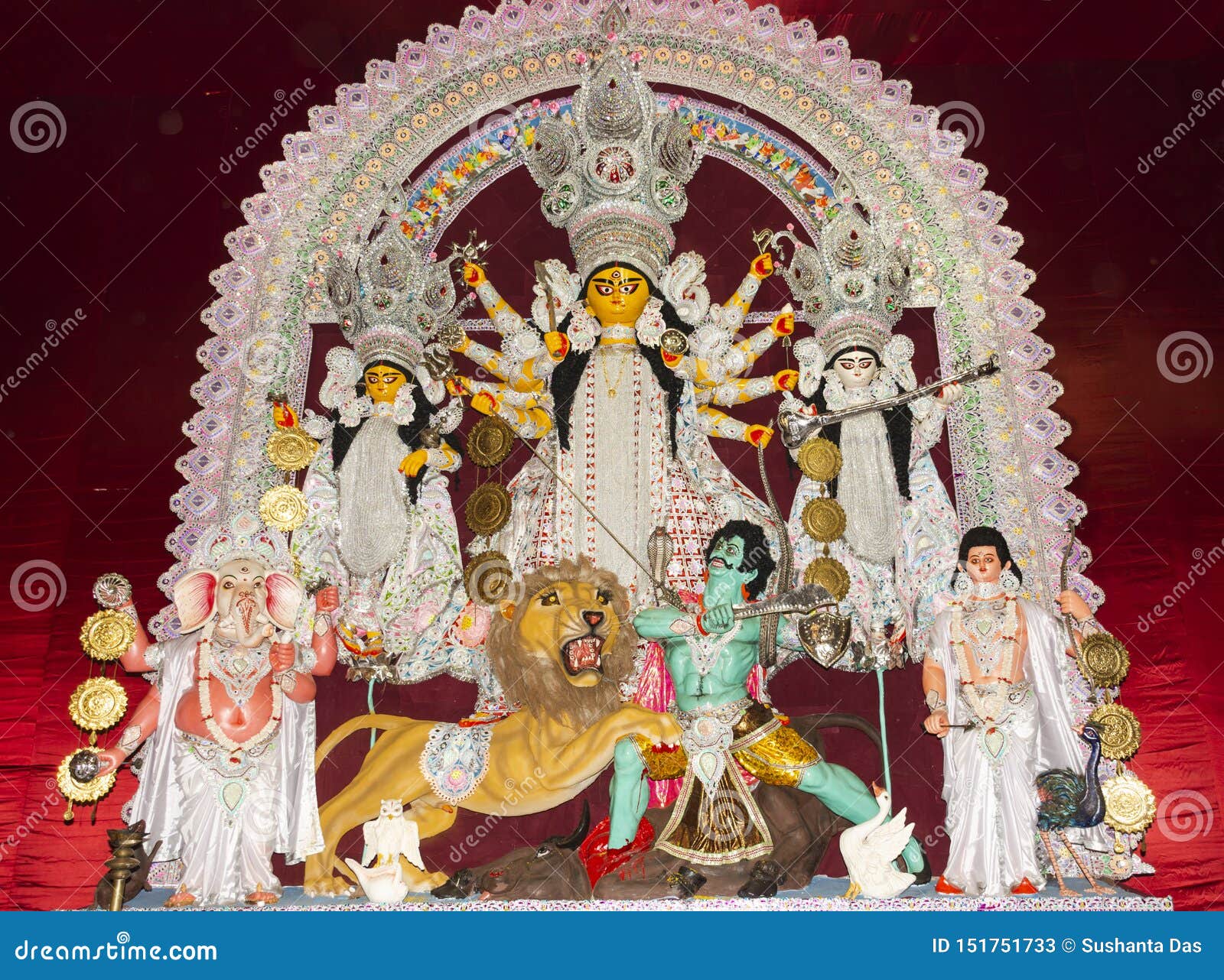 Goddess Durga in Pandal in Kolkata. Stock Image - Image of item, flower ...