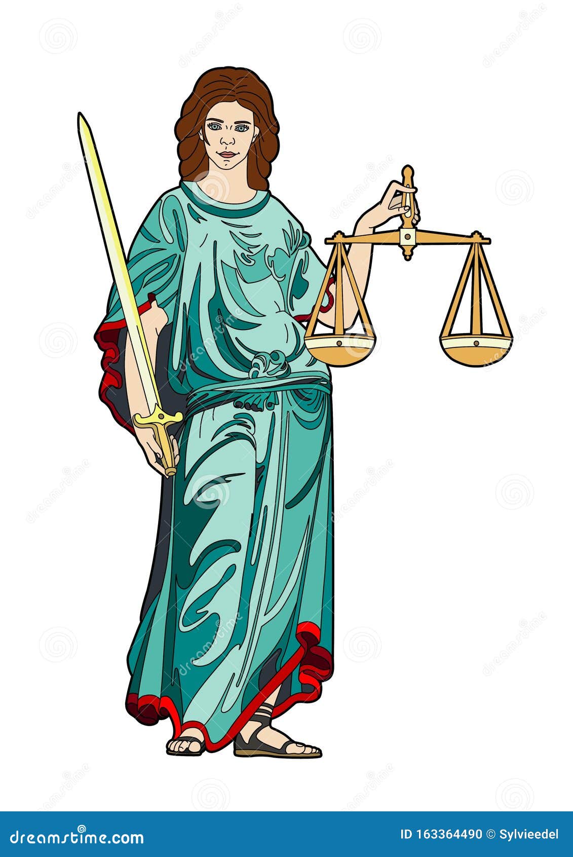 Goddess Of Justice. Themis With Blindfold, Scales And Sword In Hands ...