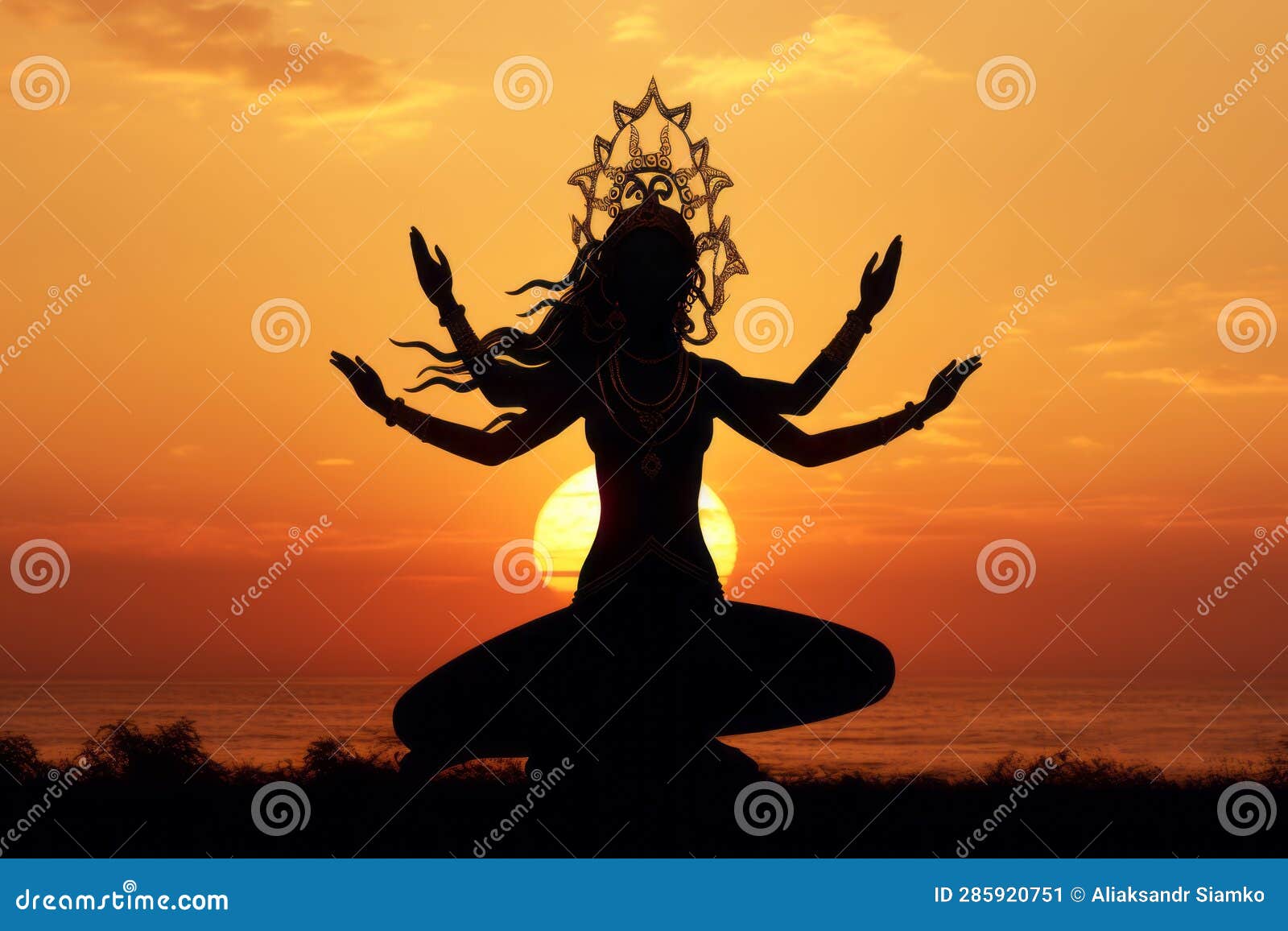 Dea Kali Silhouette At Sunset Stock Image | CartoonDealer.com #258807253