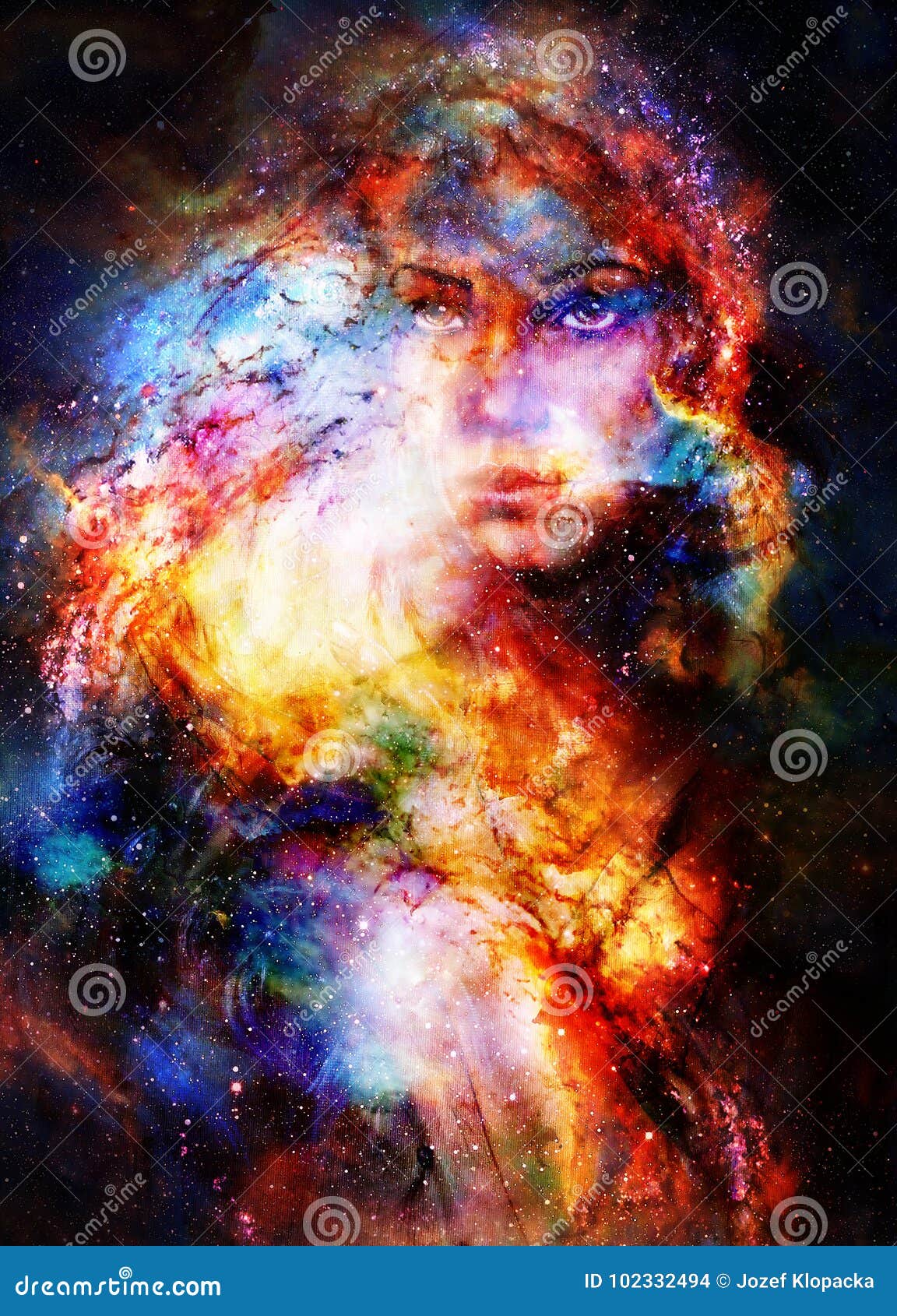 Goddess Woman And Symbol Yin Yang In Cosmic Space. Glass Effect. Stock ...