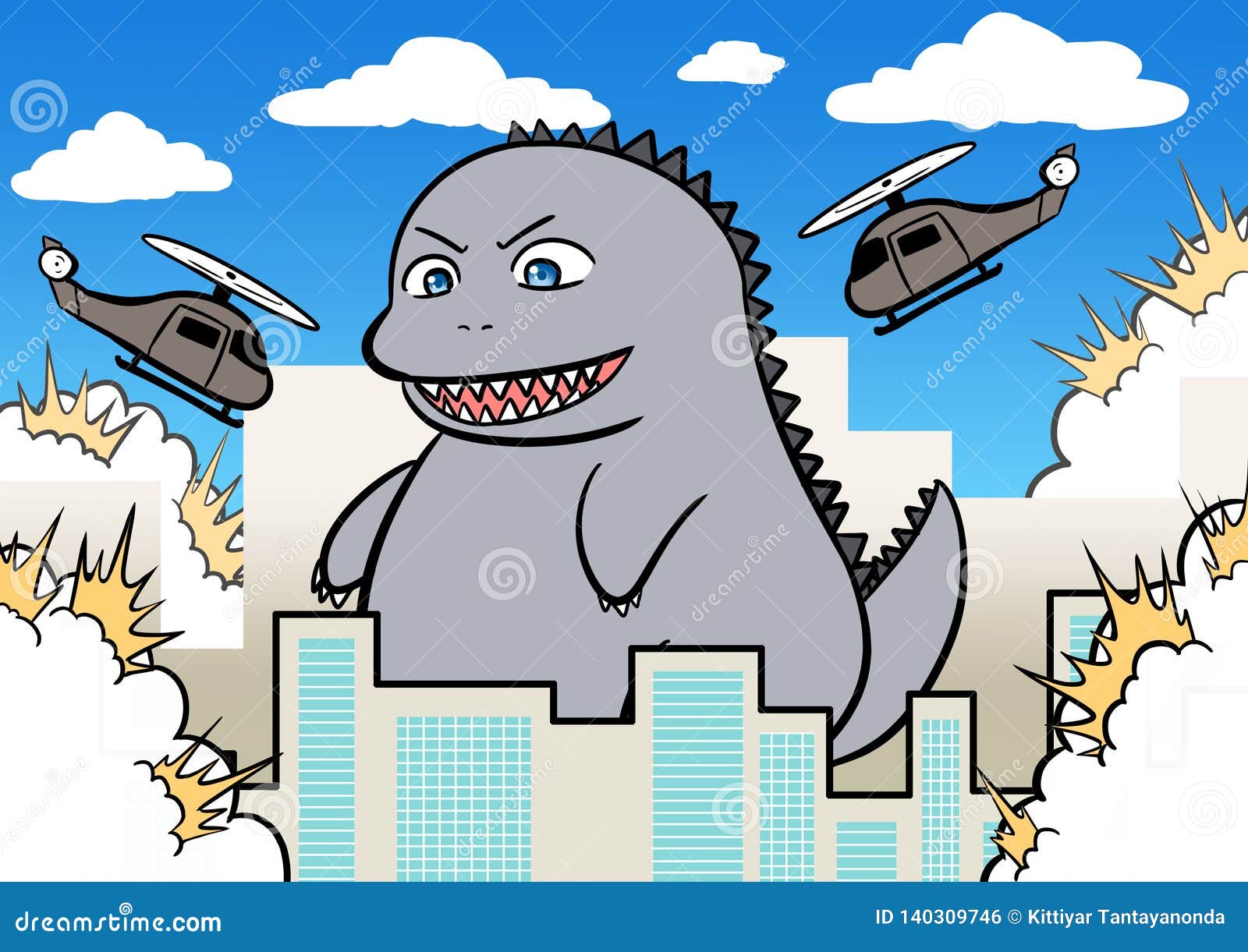 The godzilla in city stock illustration. Illustration of sketch - 140309746