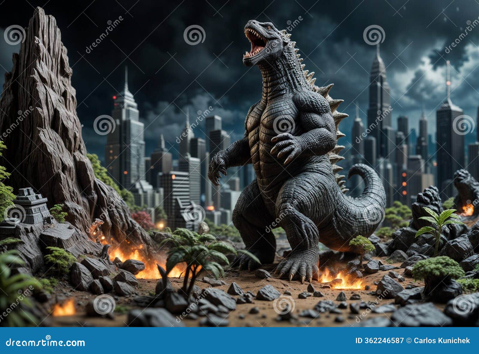 Godzilla Diorama with Tilt Shift - Generated by Ai Stock Illustration ...