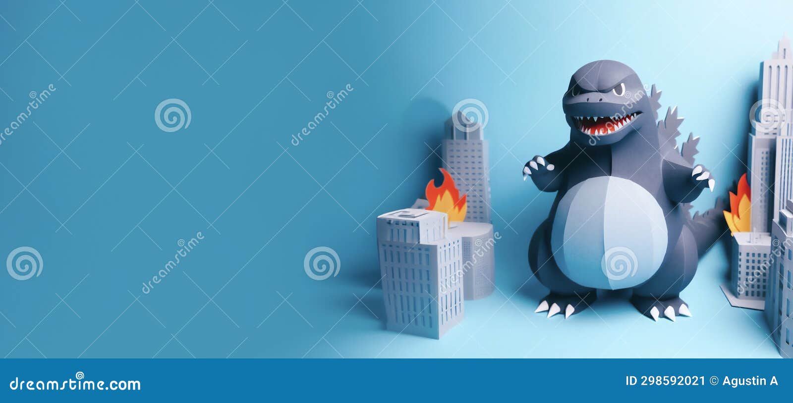 Godzilla Made If Papercut Copy Space Stock Illustration - Illustration ...