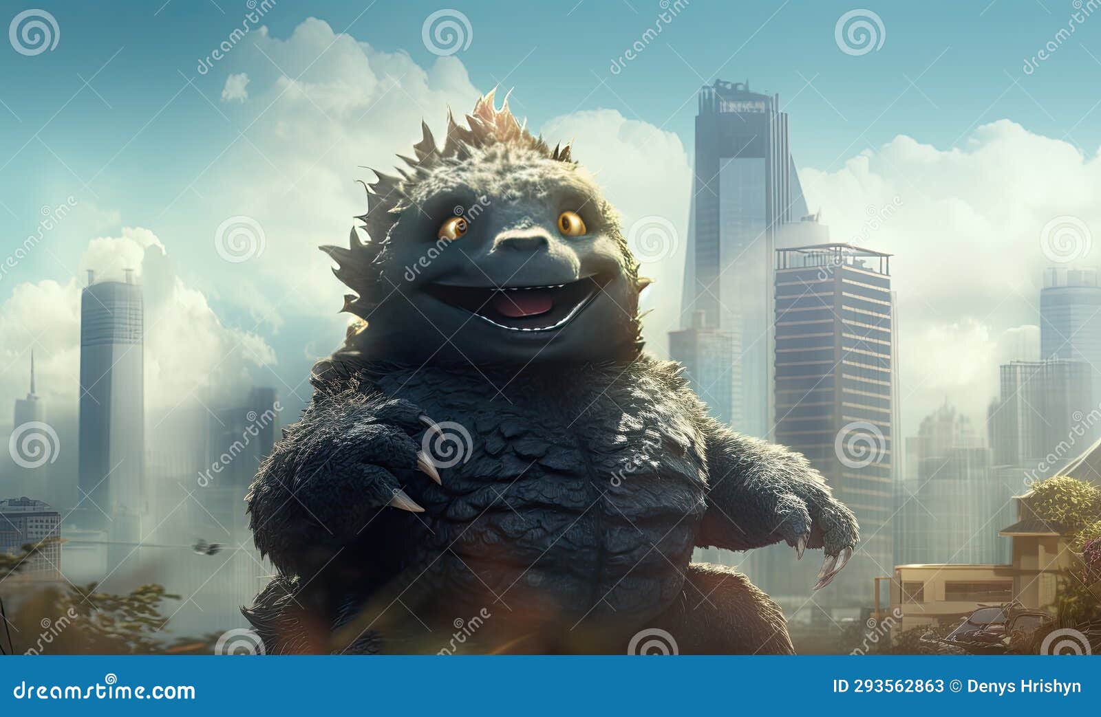 Godzilla Towering Over A Cityscape At Night Stock Image | CartoonDealer ...