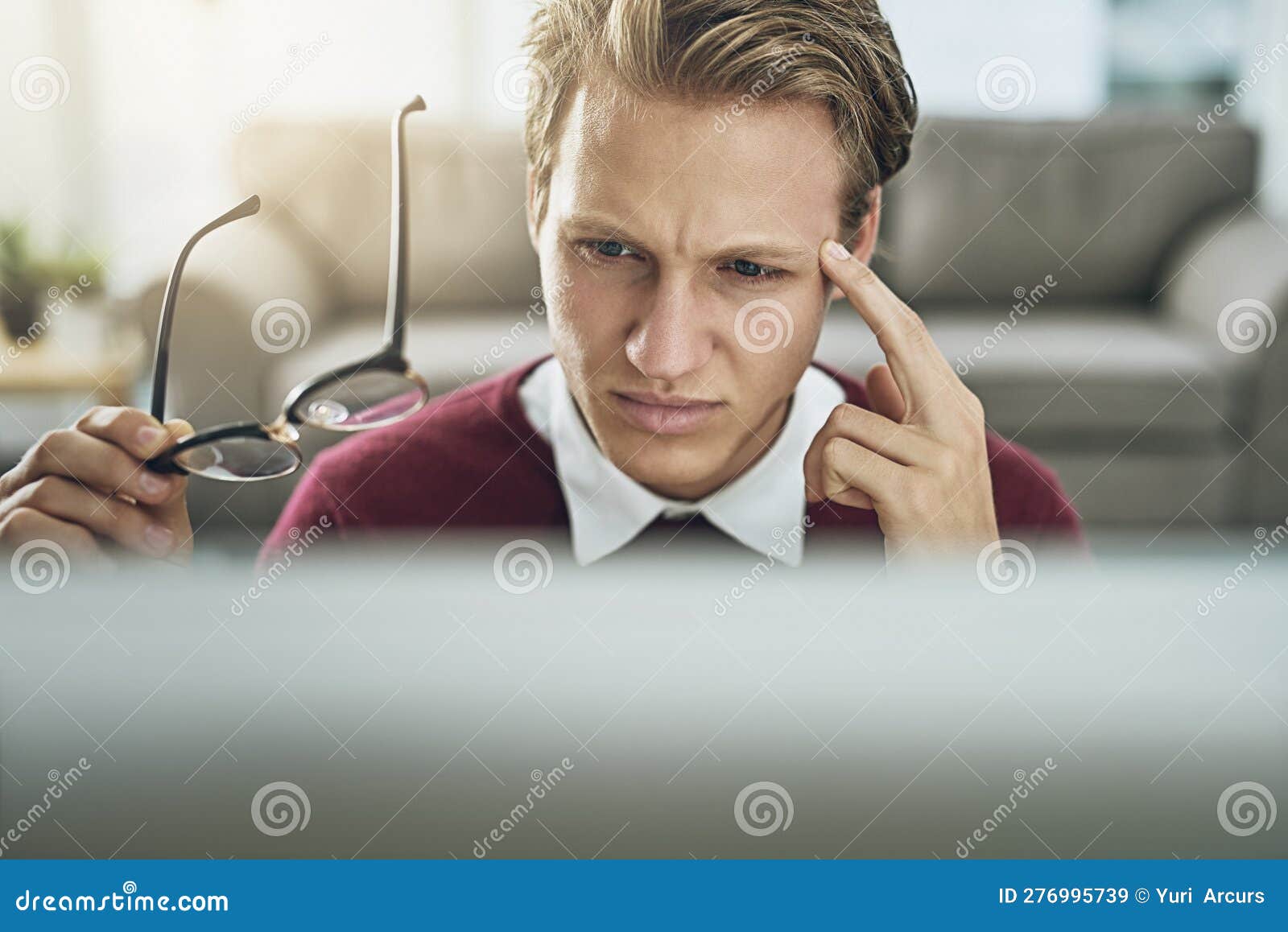 He Goes Deep into What he Does. a Young Man Suffering from Stress while ...