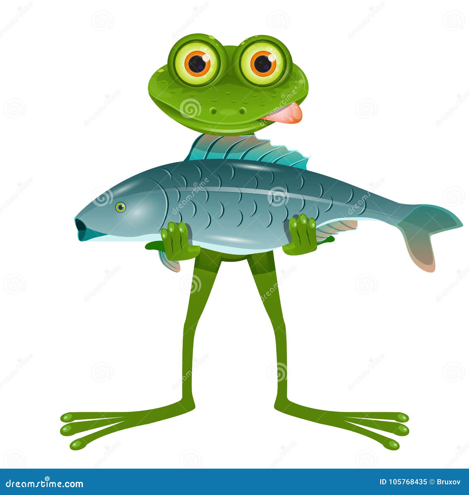 A Goggle-Eyed Frog with a Fish Stock Vector - Illustration of vector ...