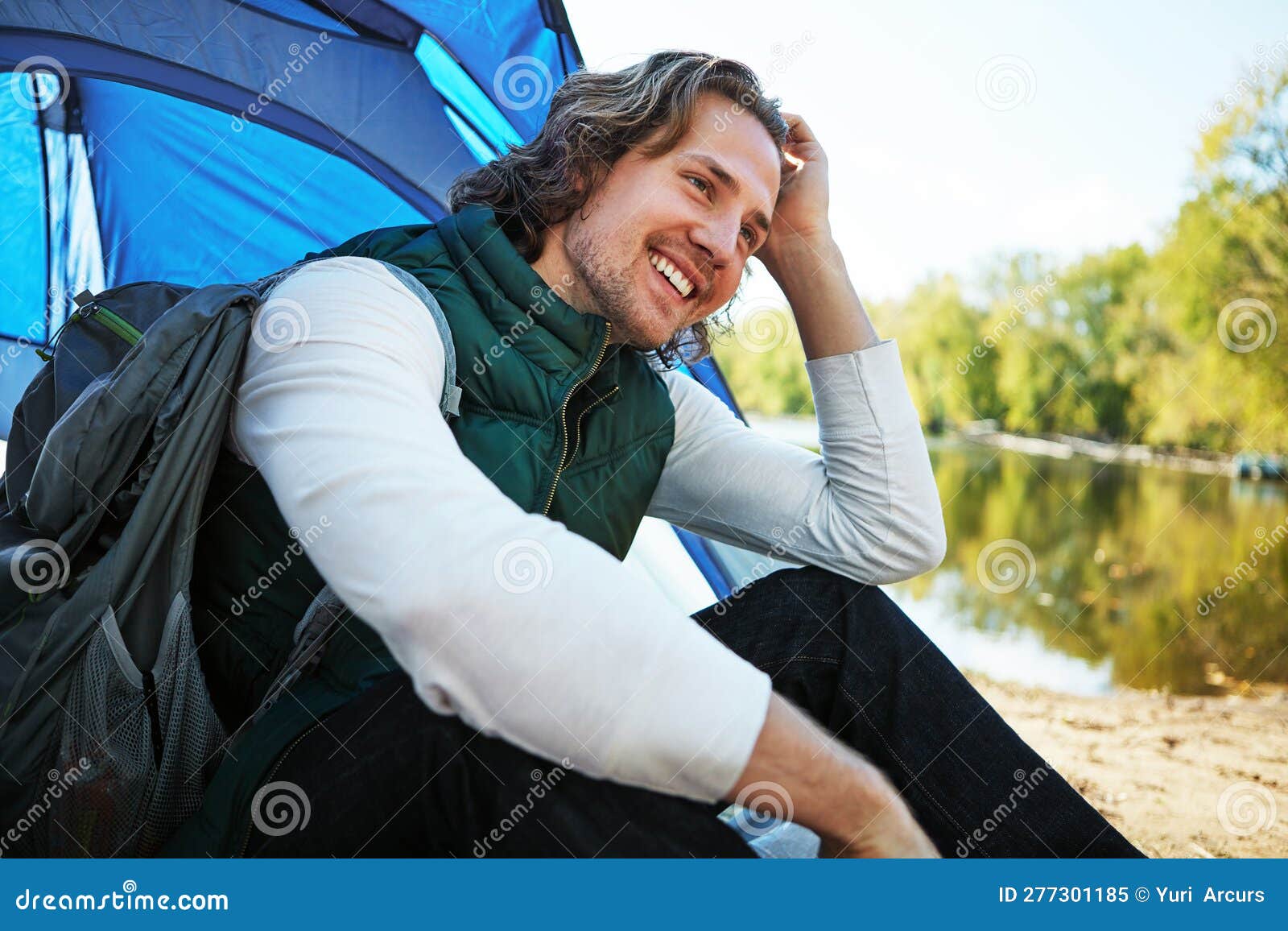 Going Completely Off-the-grid for the Weekend. a Handsome Young Man ...