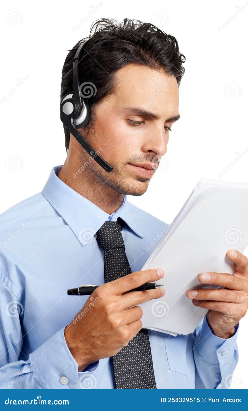 Going through His Client List. a Handsome Customer Service Agent ...