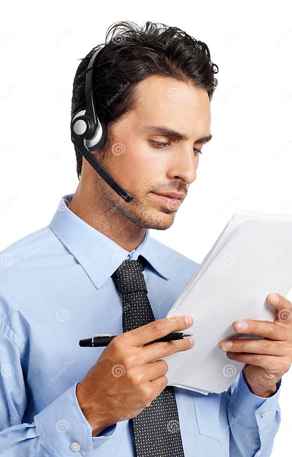 Going through His Client List. a Handsome Customer Service Agent ...